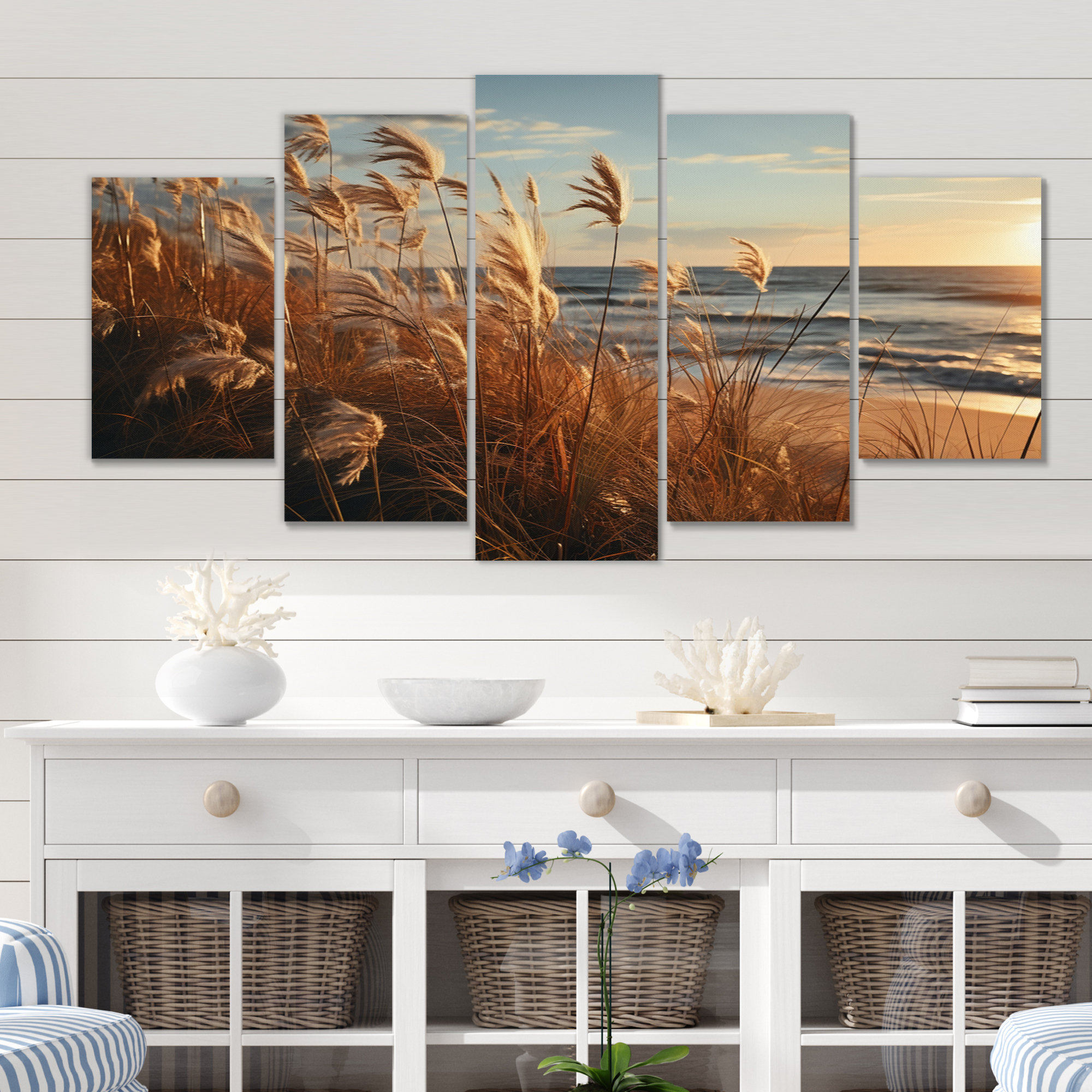 Design Art Beach Grass Sunkissed Sands I - Nautical & Beach Metal Wall ...