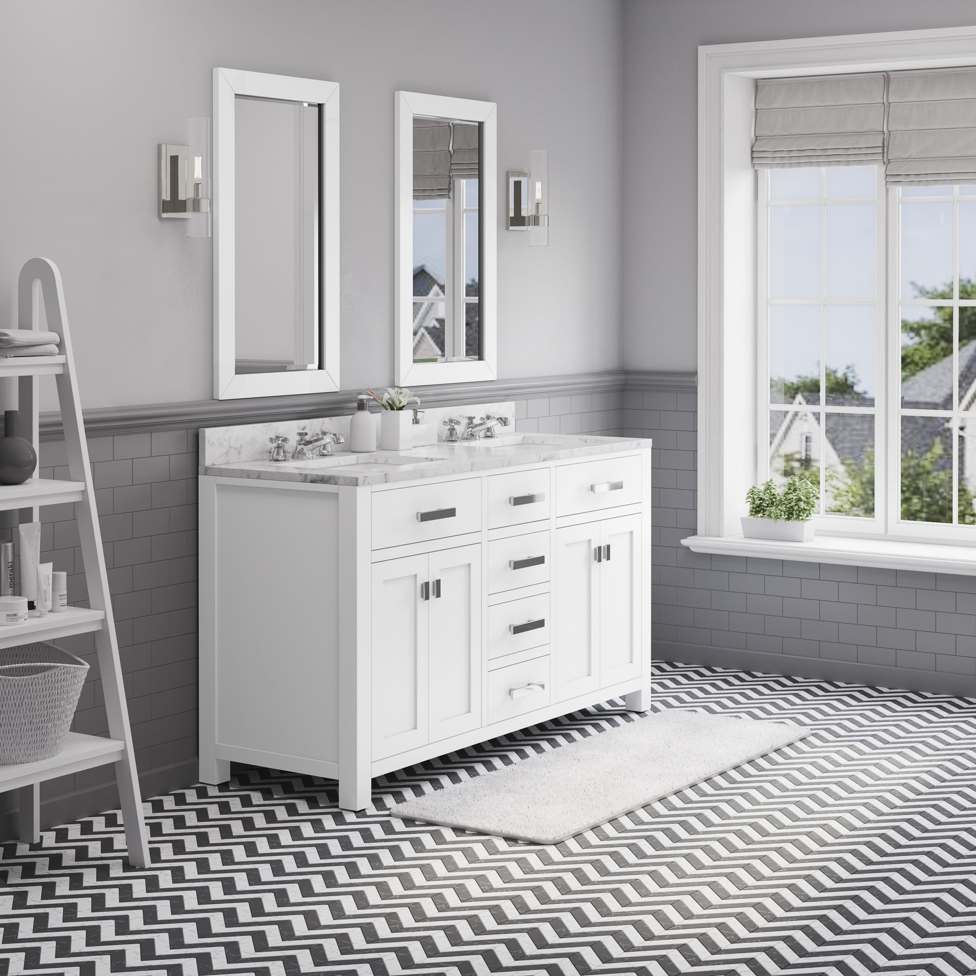 Water Creation Madison 60" Carrara White Marble Countertop Bath Vanity ...