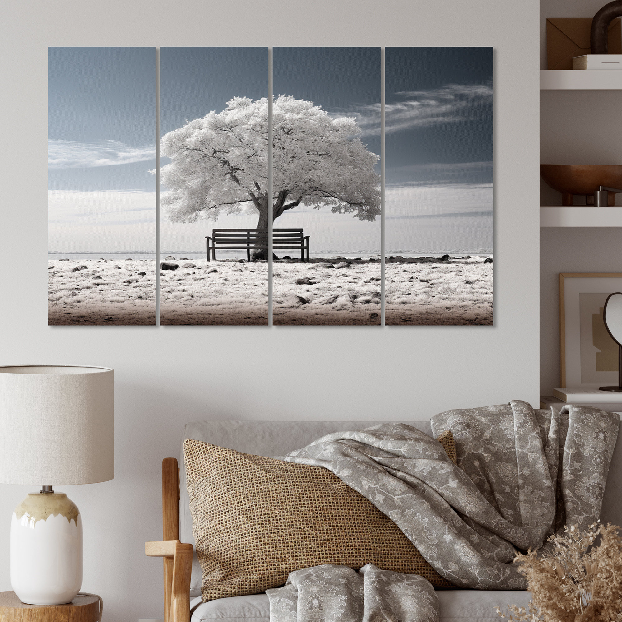 Ebern Designs Grey White Tree Monochromatic Contemplation - Floral ...