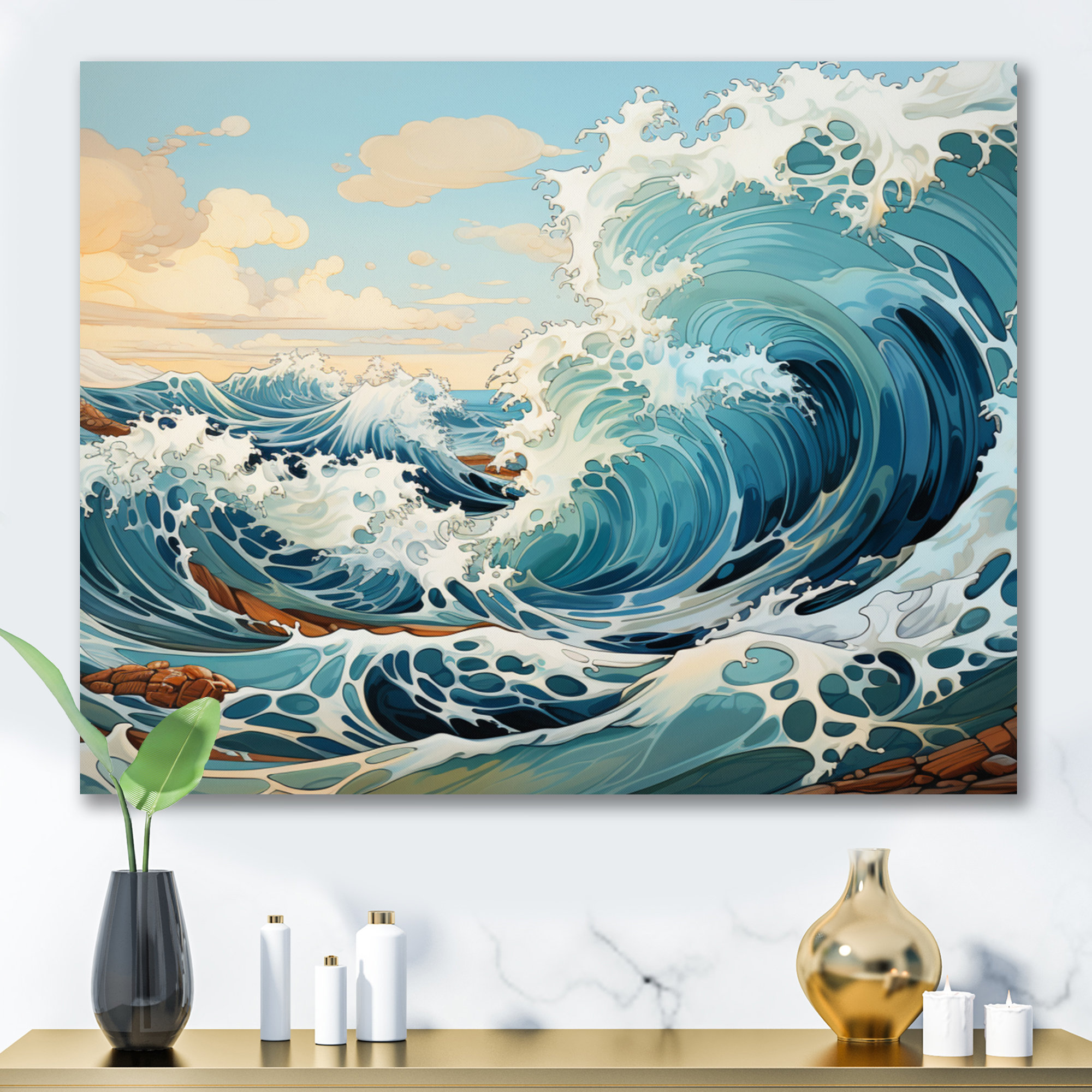 Dovecove Teal Kinetic Waves IV On Canvas Print | Wayfair