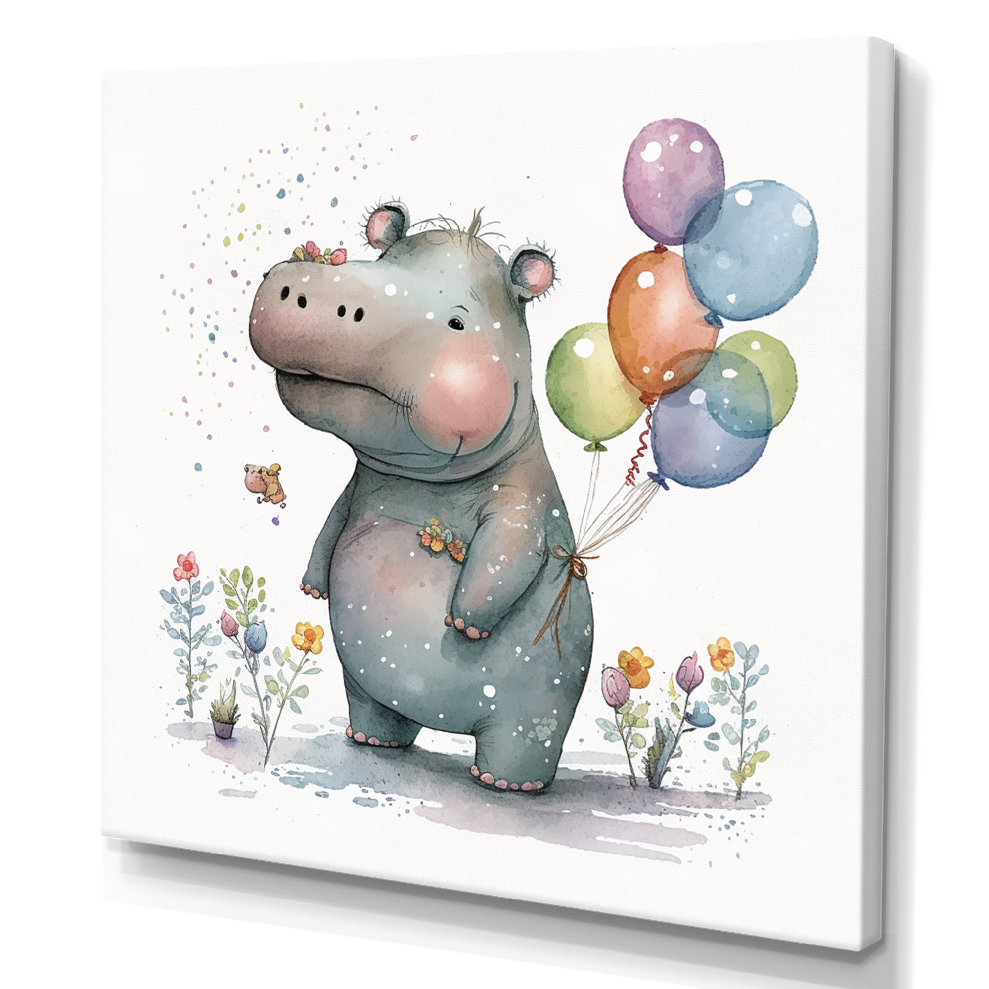 Trinx Grey Illustration Detailed Baby Hippo - Animals Hippo Wall Art ...