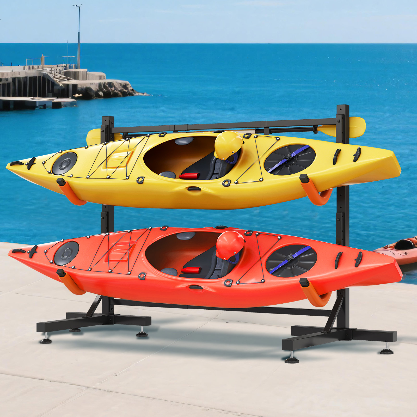 Arlmont & Co. Freestanding Kayak Storage Rack for 2 Kayaks, Adjustable ...