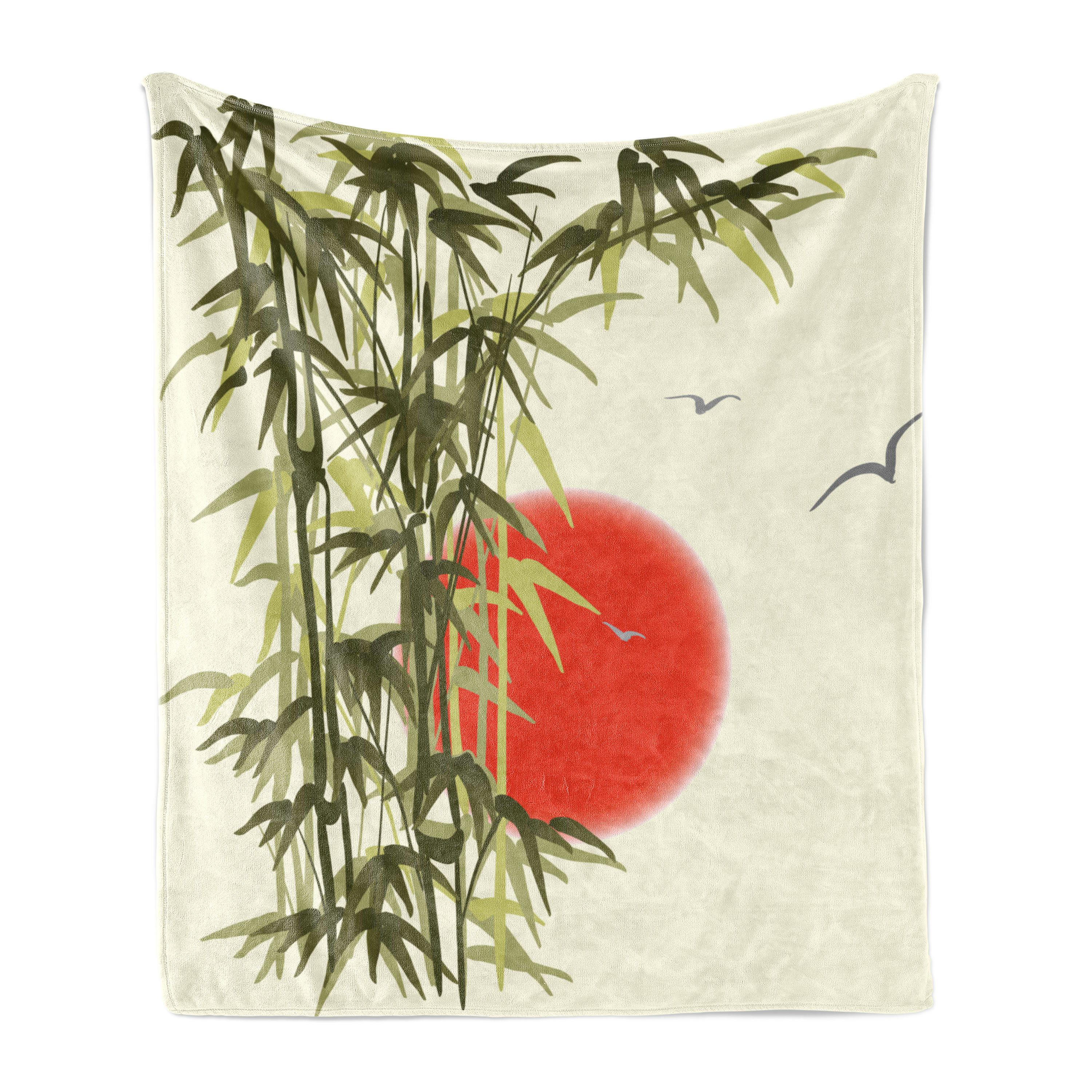 Ambesonne Asian Themed Fleece Throw Blanket Branch on Sunset Birds ...