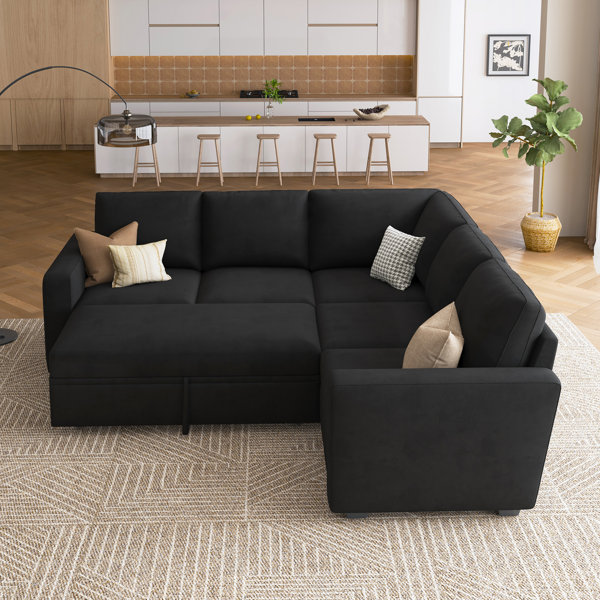 Latitude Run® Niyona Modular Sleeper Sectional L Shaped Couch Sofa Bed ...