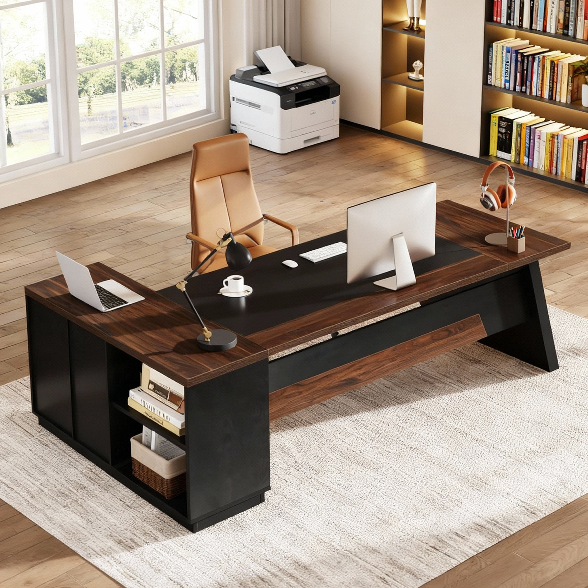 Direct Marketplace 78.7" L-Shaped Home Office Desk with File Cabinet ...