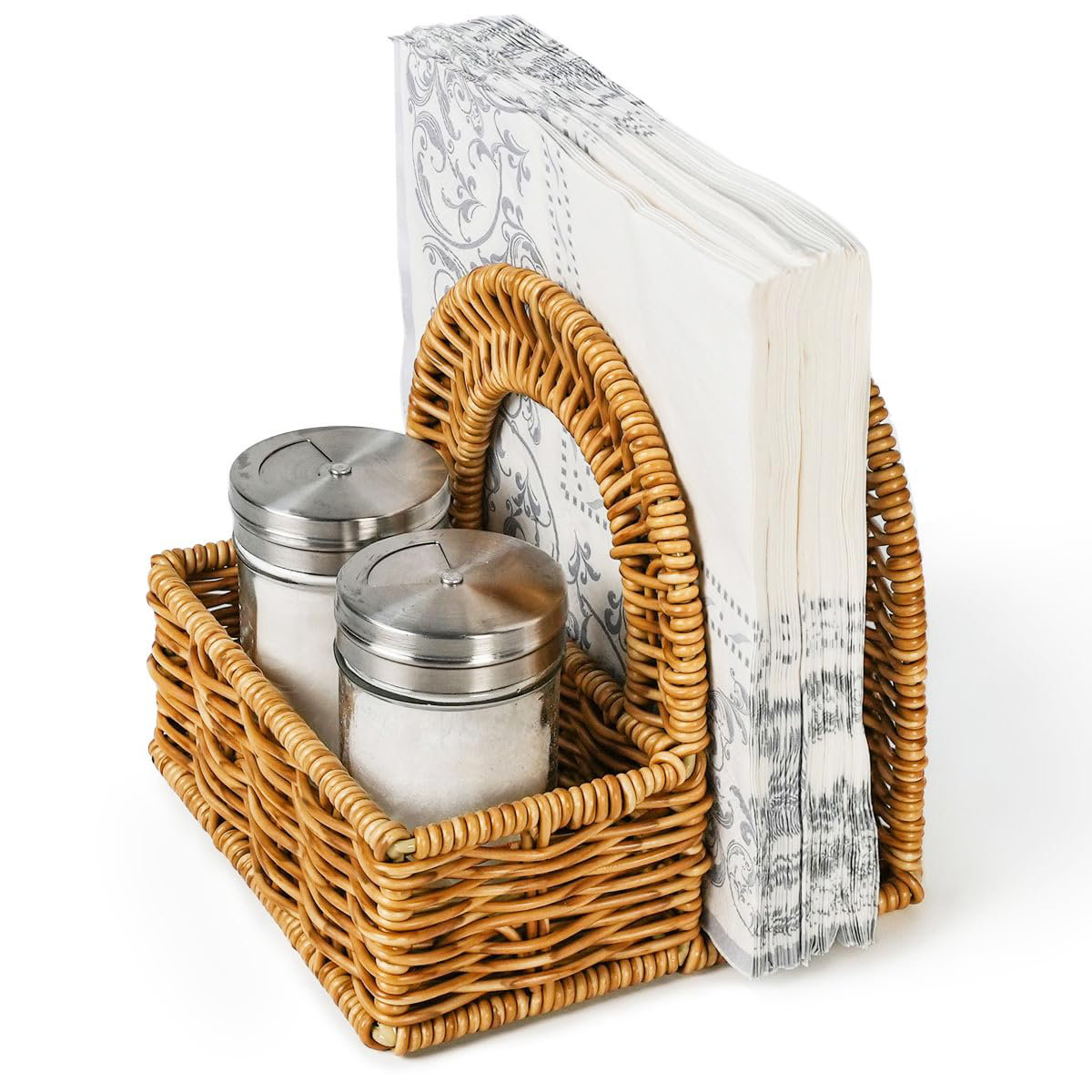 One Allium Way® Stylish Rattan Napkin Holder With Salt And Pepper ...