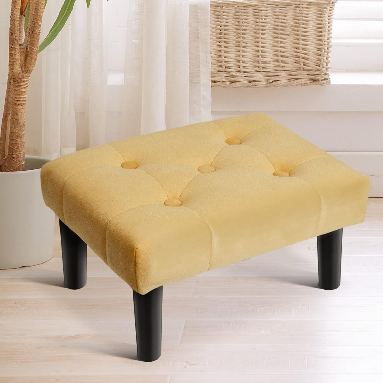 George Oliver Small Footstool Ottoman,Velvet Soft Footrest Ottoman With ...