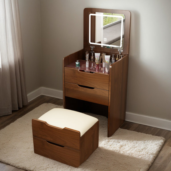 Latitude Run® 3 in 1 Vanity Desk with Plip Top Mirror,Compact Makeup ...