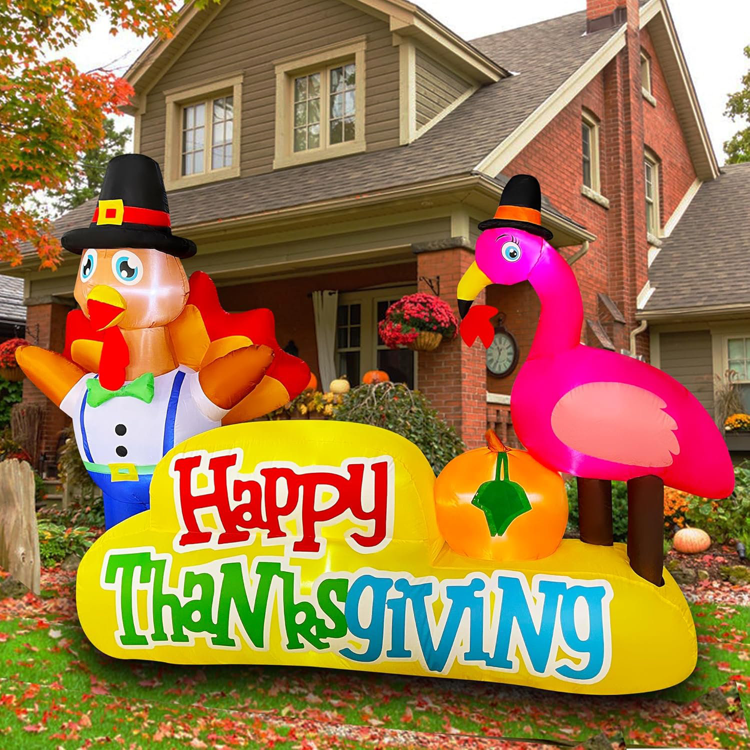 The Holiday Aisle® 8Ft Thanksgiving Inflatable Turkey Flamingo With ...