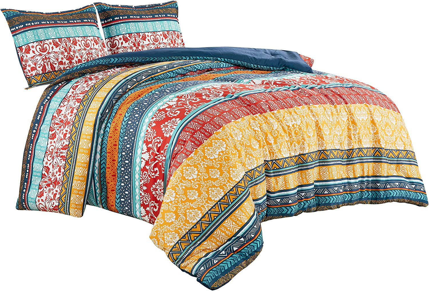 Chezmoi Collection Amara Boho Floral Red/Yellow/White Microfiber ...