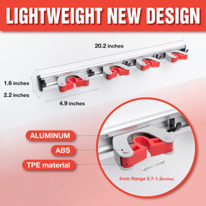 WFX Utility™ 20" Broom Holder Wall Mount - 4 Sliding Broom Mop Holders ...