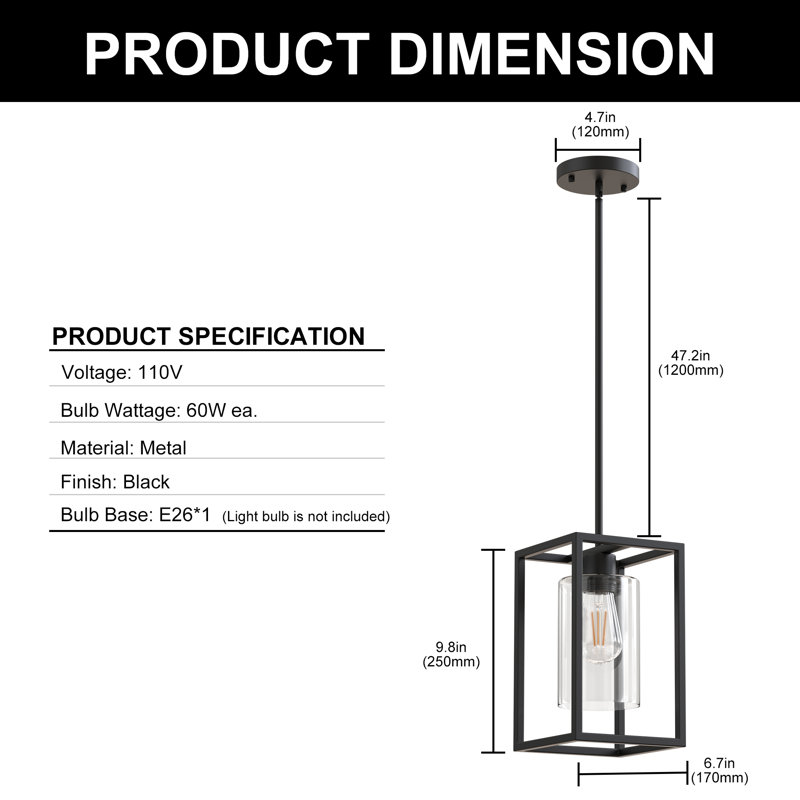 17 Stories Tyvan Matte Black Single Lantern Pendant with Clear Glass ...