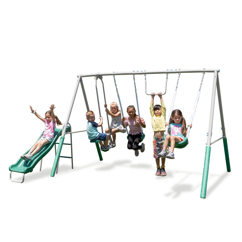 The Swing Company Yonkers Metal Swing Set with Glide Ride Trapeze Bar ...