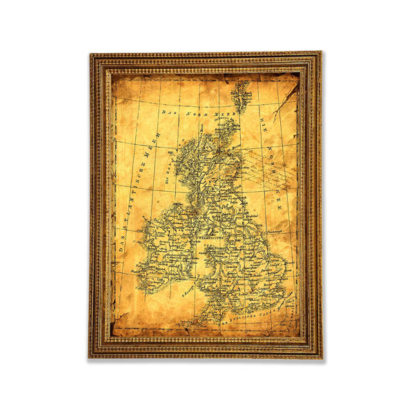 Longshore Tides Vintage UK Map - Single Picture Frame Art Prints ...