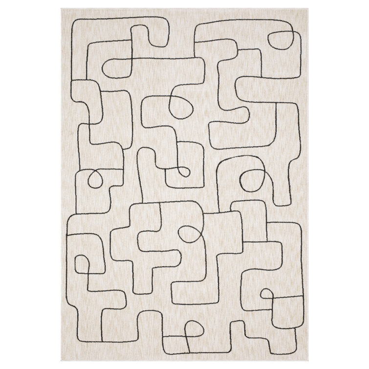 Wrought Studio Pavuna Abstract Lines Beige/ Black Area Rug | Wayfair