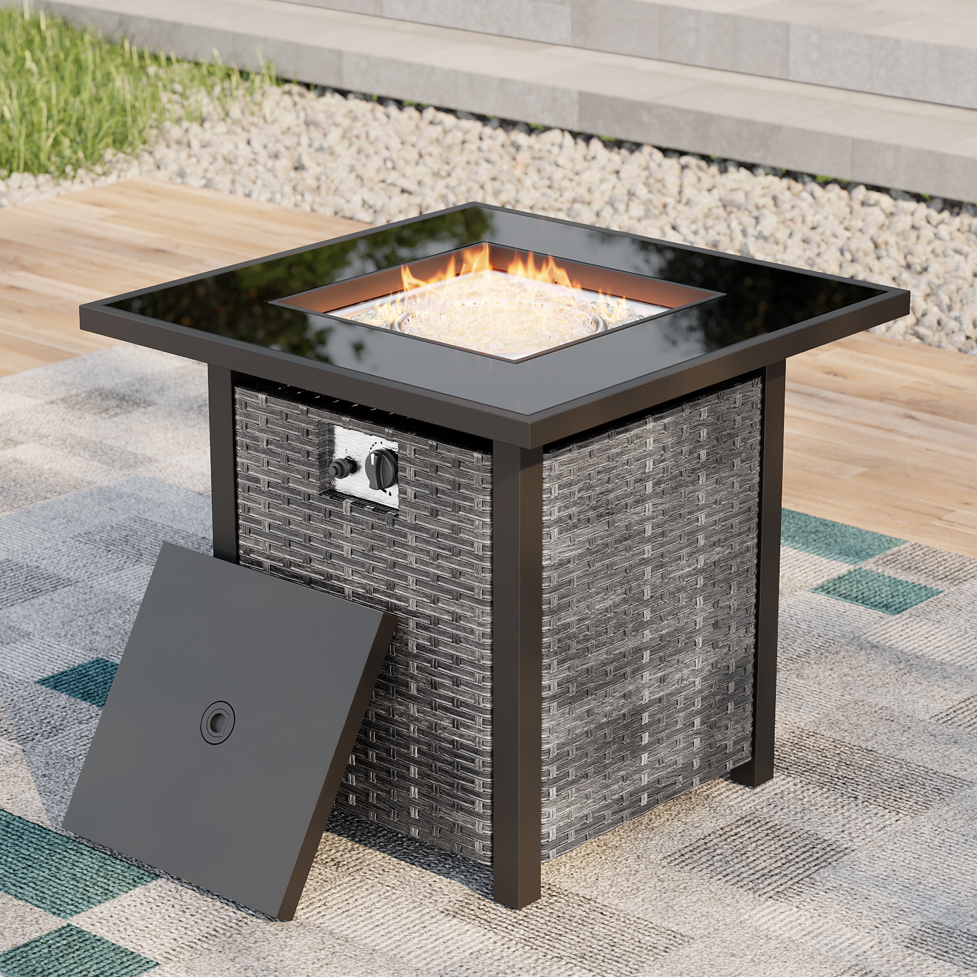 Rosebay 28 Inch 50,000 BTU Outdoor Wicker Patio Gas Fire Pit Table ...
