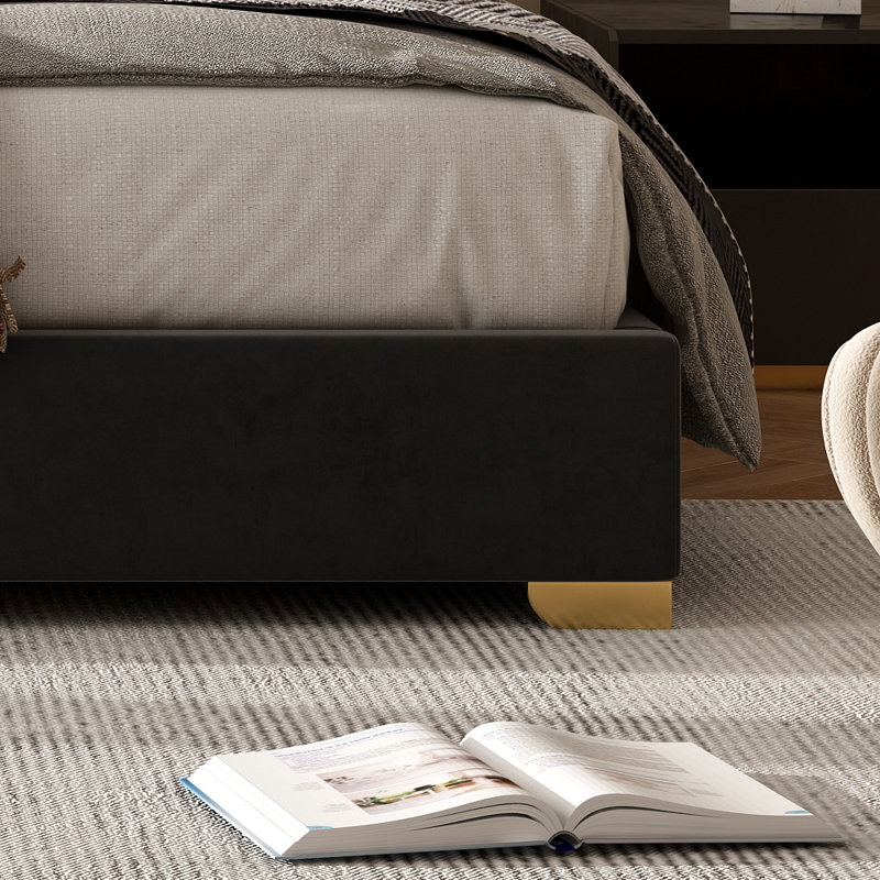Everly Quinn Valmar Morden Tufted Upholstered Golden Platform Bed ...