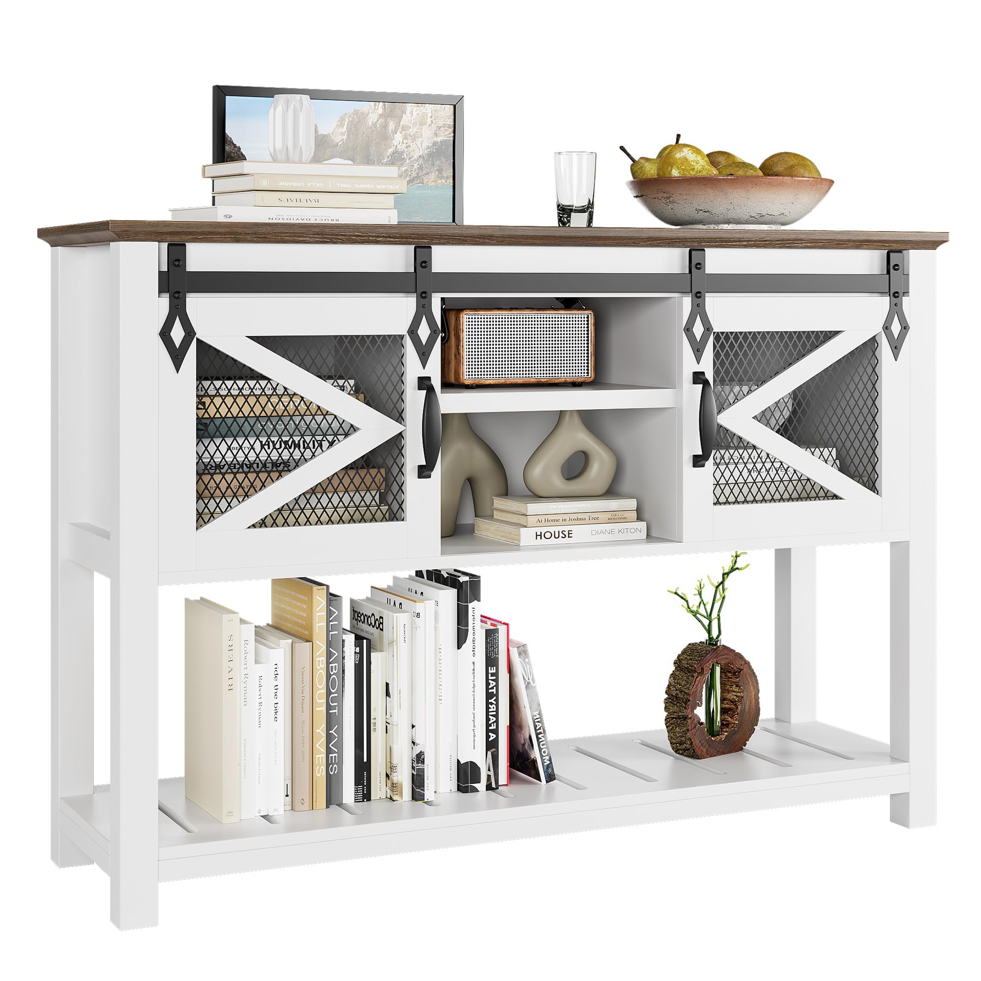 Ophelia & Co. Farmhouse Entryway Table with Sliding Barn Doors ...