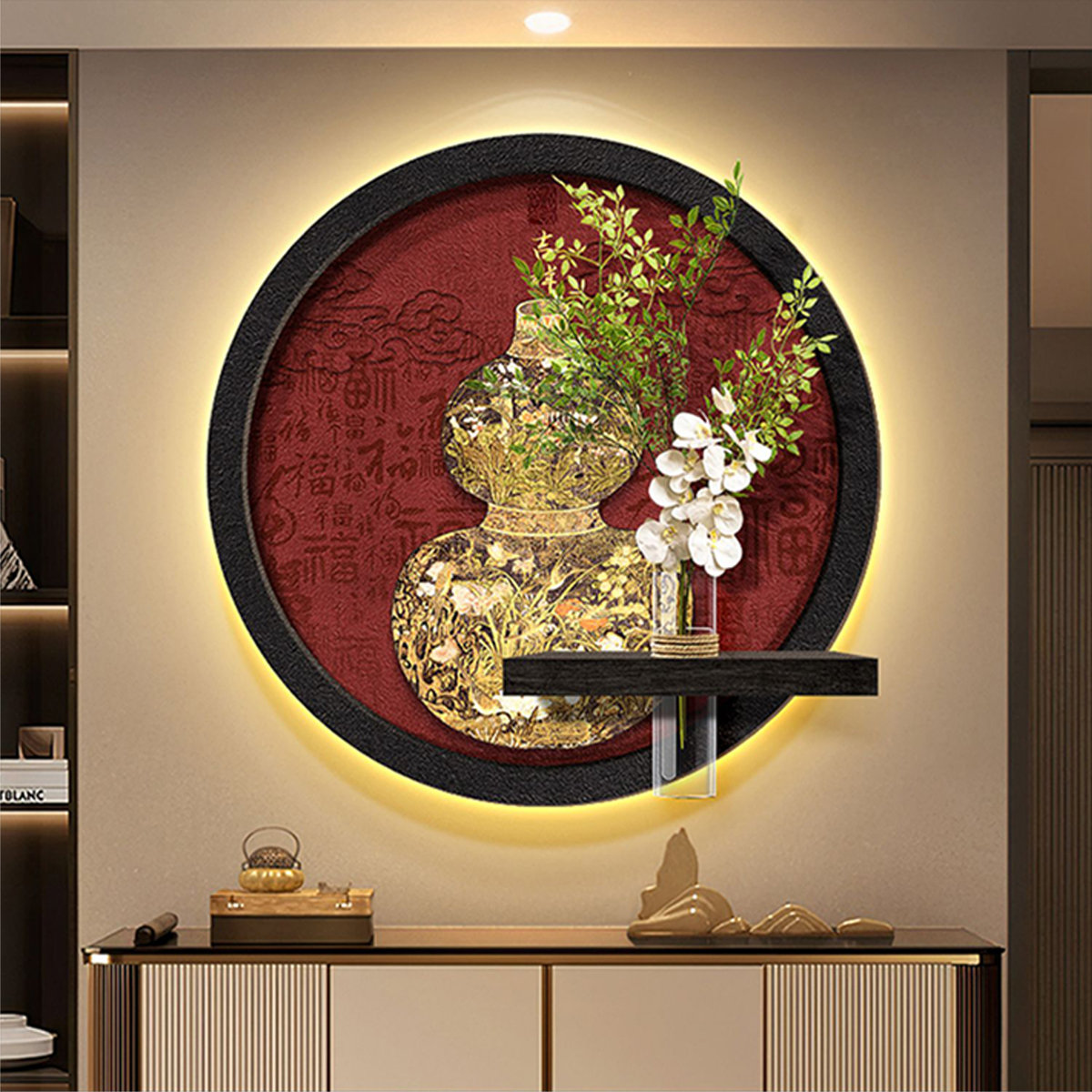 Trinx Vintage Gourd Sandstone Circular Wall Art With Led Light And ...