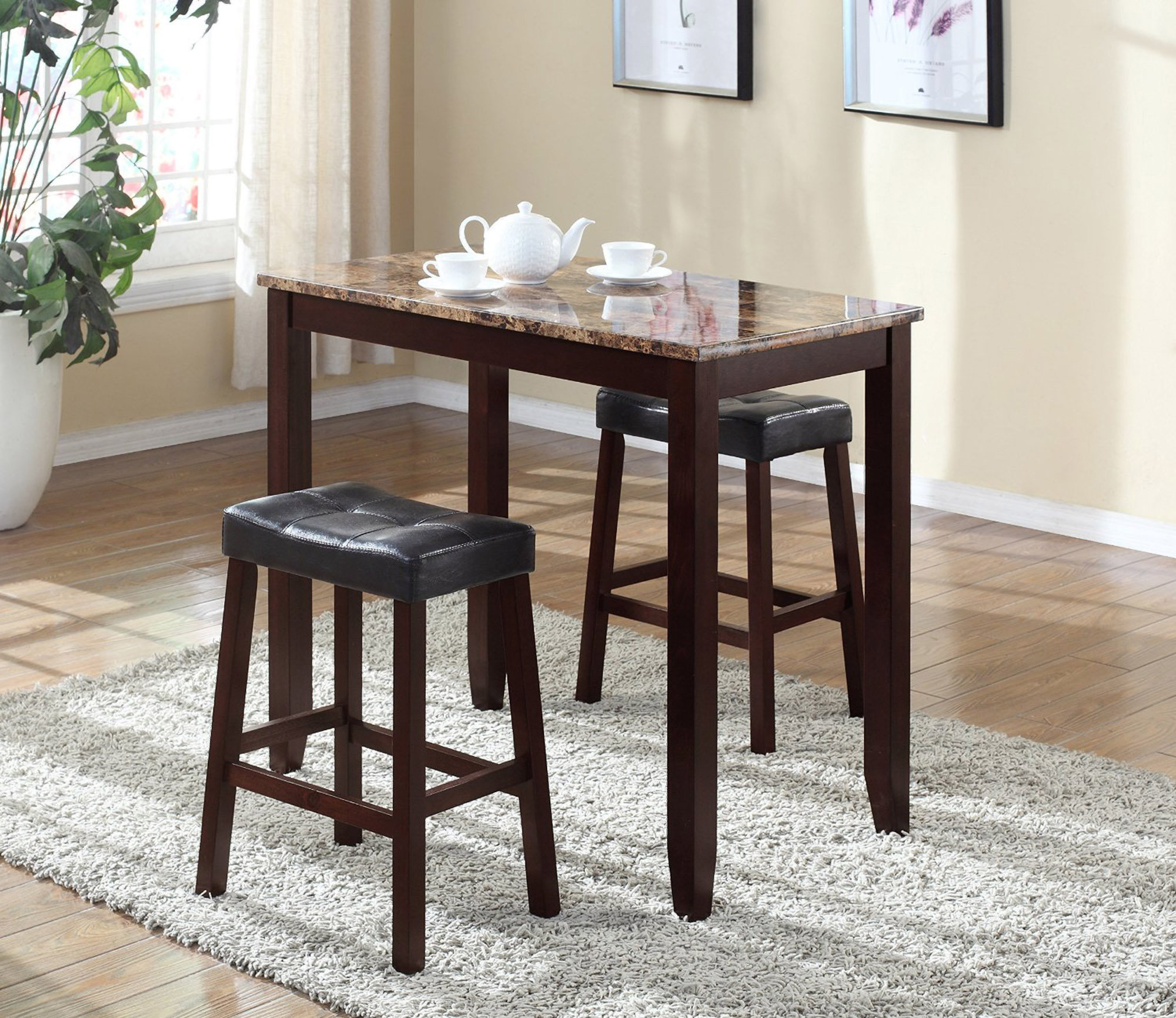 Winston Porter 3-Piece Counter Height Marble Breakfast Table With ...