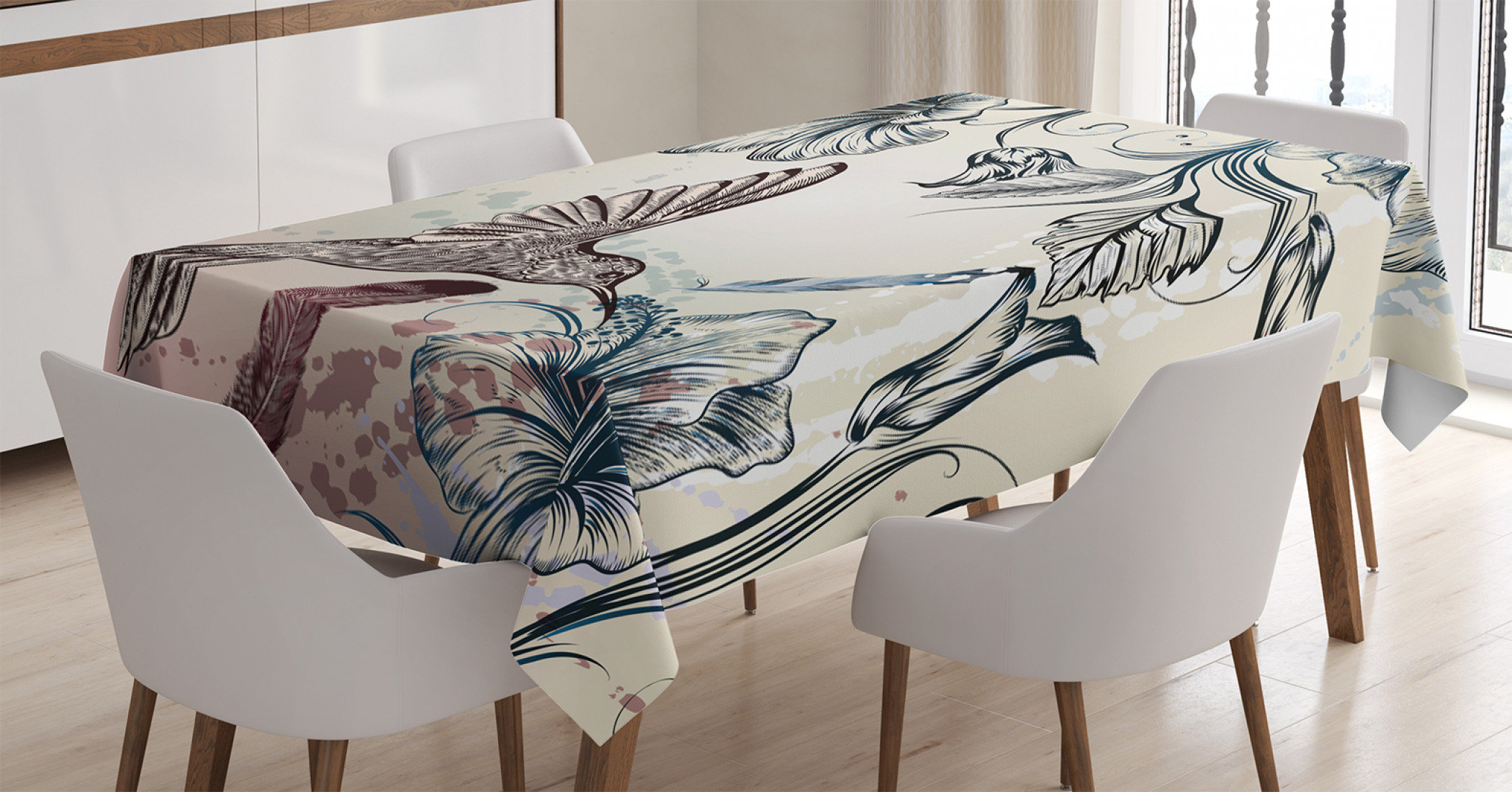 East Urban Home Hummingbird Tablecloth, Floral Art In Vintage Style ...