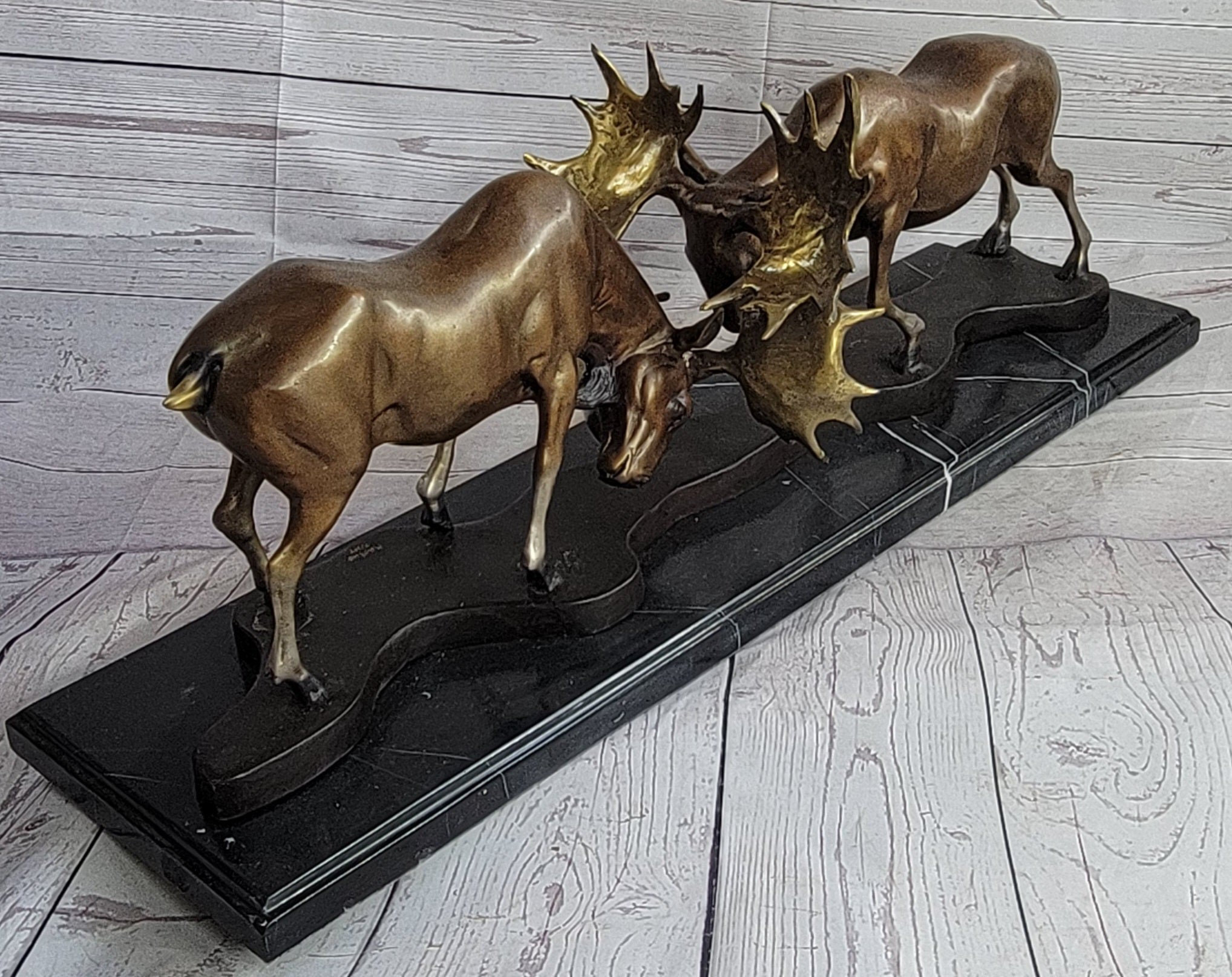 Bronzhaus Bull Moose Duel Dueling Bucks Fight Bronze Statue Sculpture ...