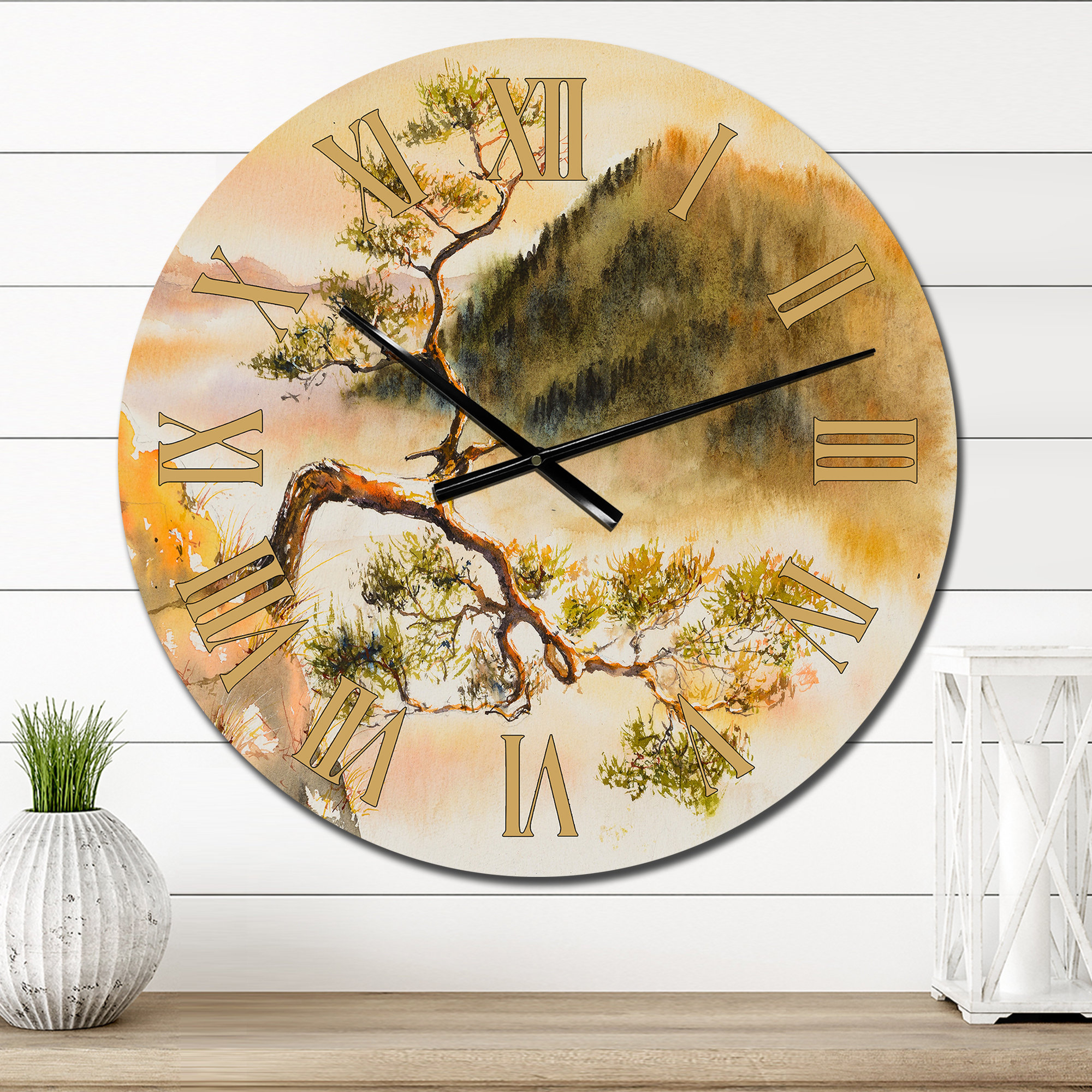 East Urban Home Pine Tree on Mountain Top - Cabin & Lodge Wall Clock ...