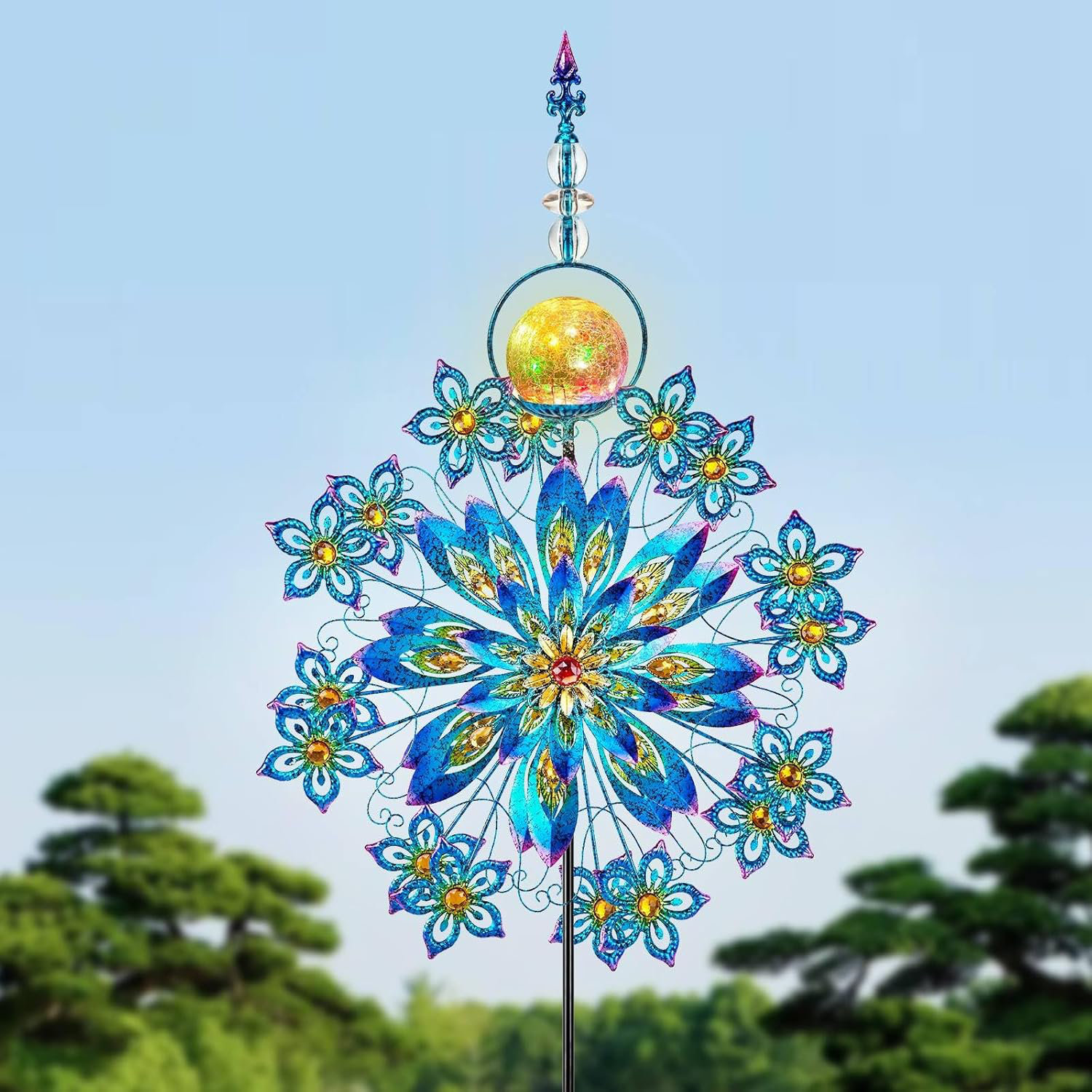 Bungalow Rose Metal Yard Spinners with Solar Powered Glass Ball | Wayfair