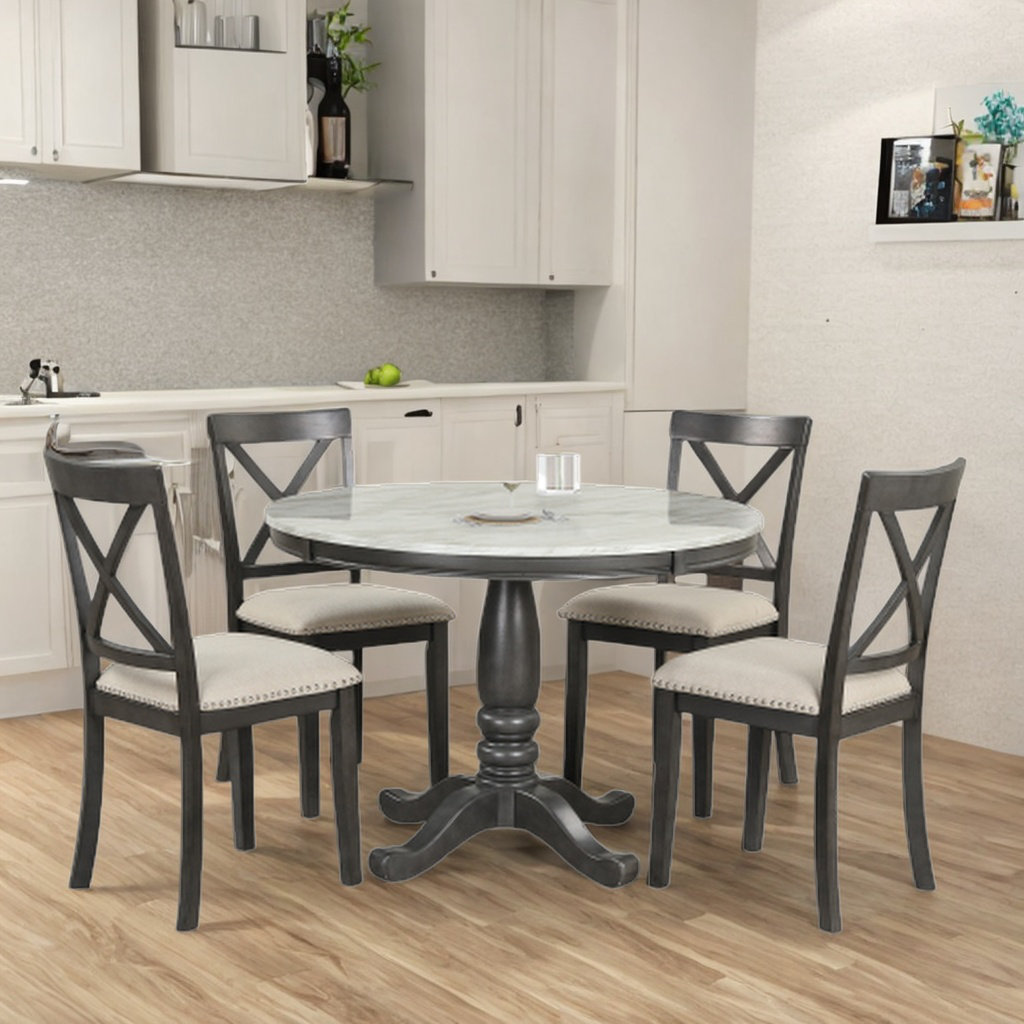 Rosalind Wheeler Kayelin 5 Pieces Dining Table Set Solid Wood Round ...