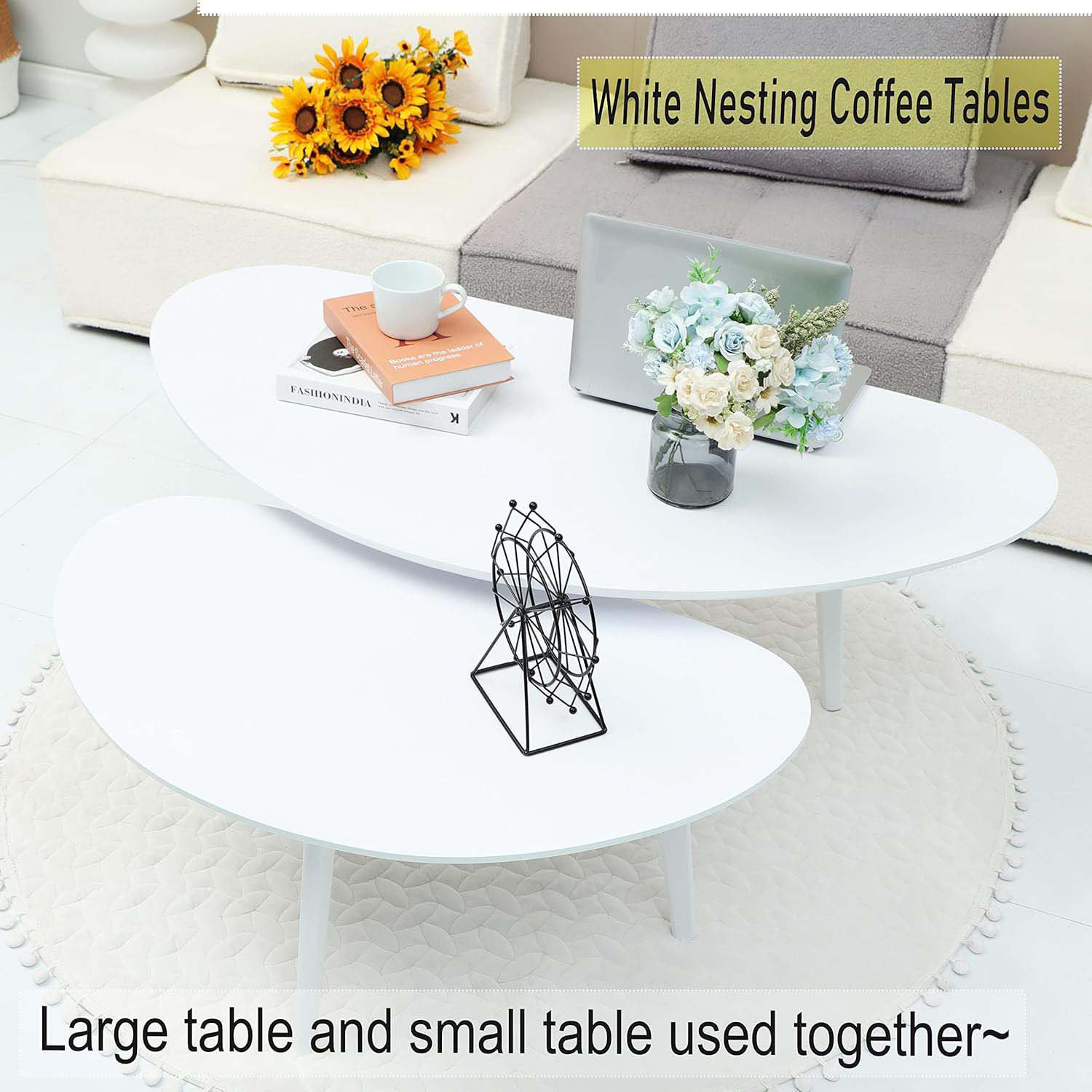 George Oliver Small Oval Coffee Table For Small Space,Simple Modern ...