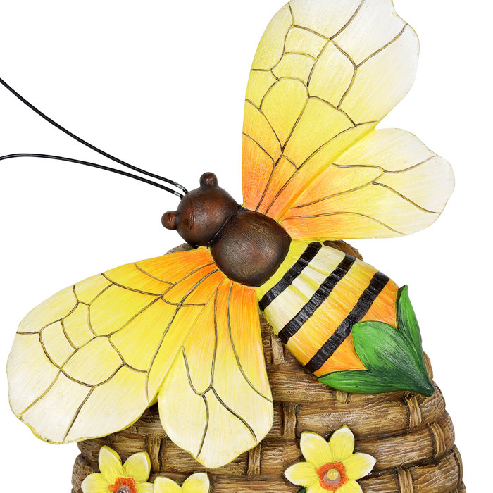 Exhart Solar Hand Painted Bee Hive Statuary With LED Flowers, 9 By 12.5 ...