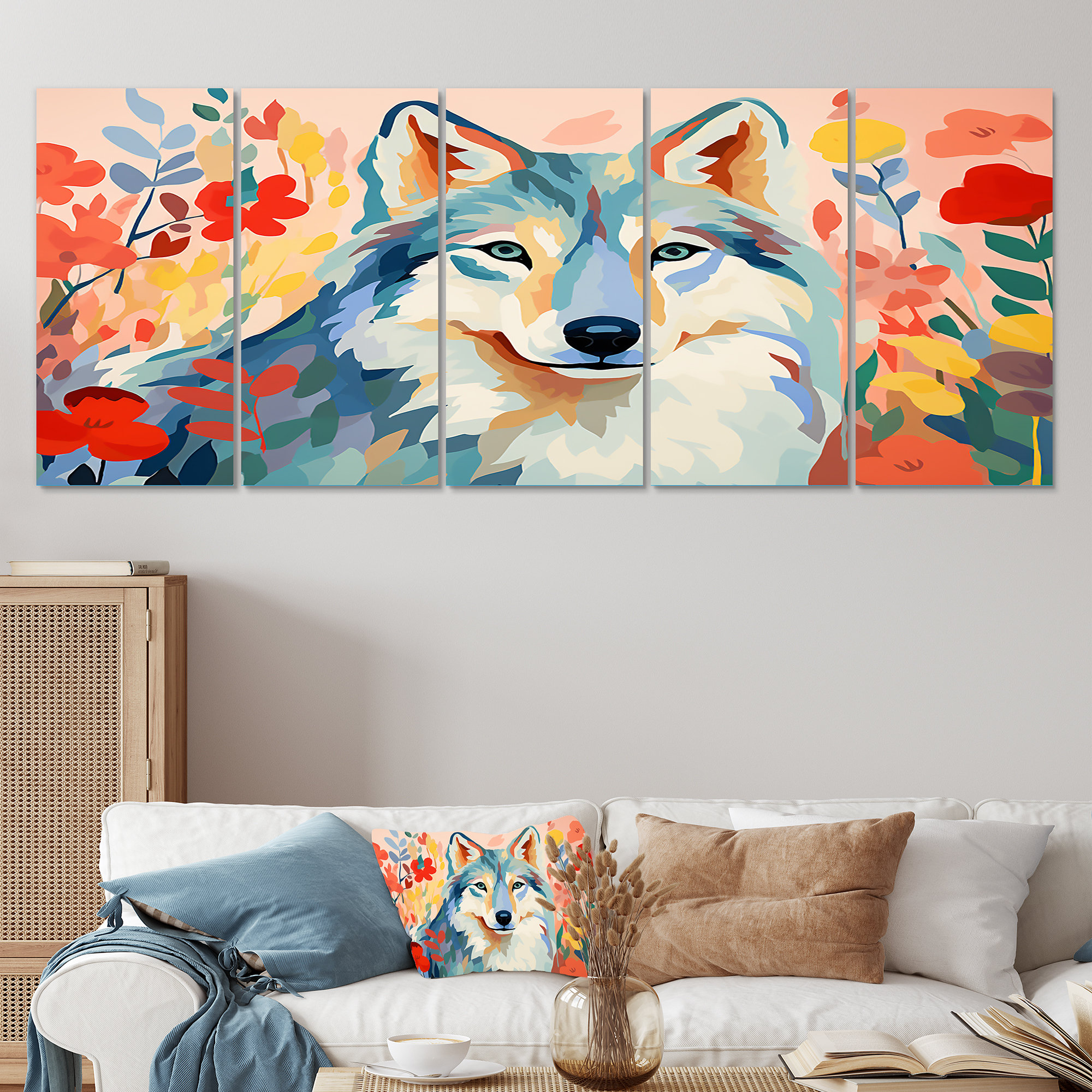 Millwood Pines Impressionist Colorful Wolf Blooms II - Wolf 5 Piece ...
