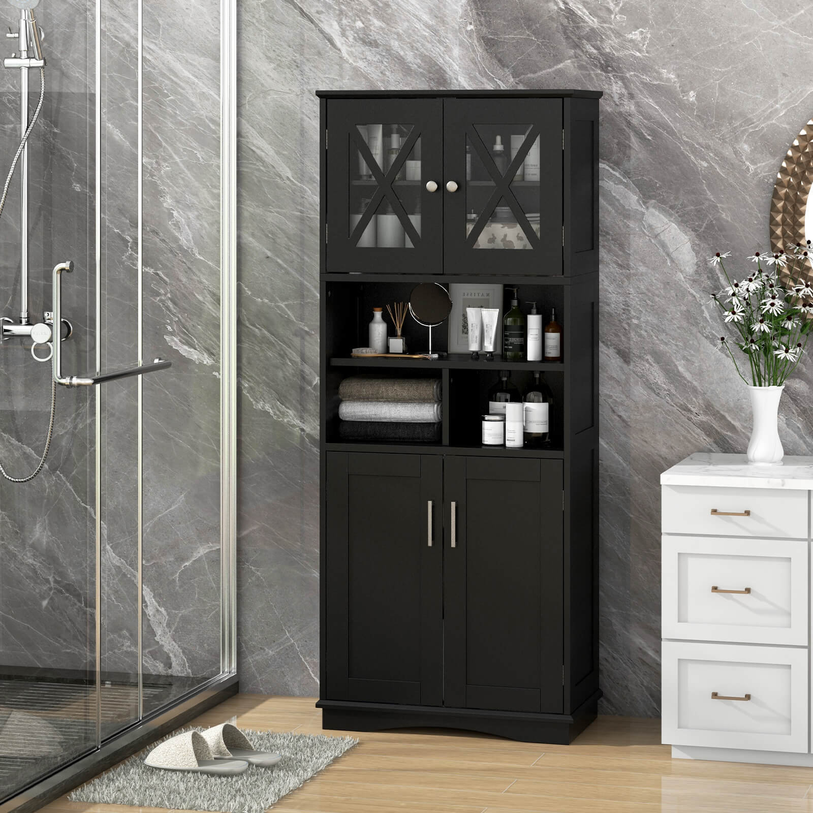 Gracie Oaks Tall Bathroom Cabinet Large Floor Storage Cabinet With ...