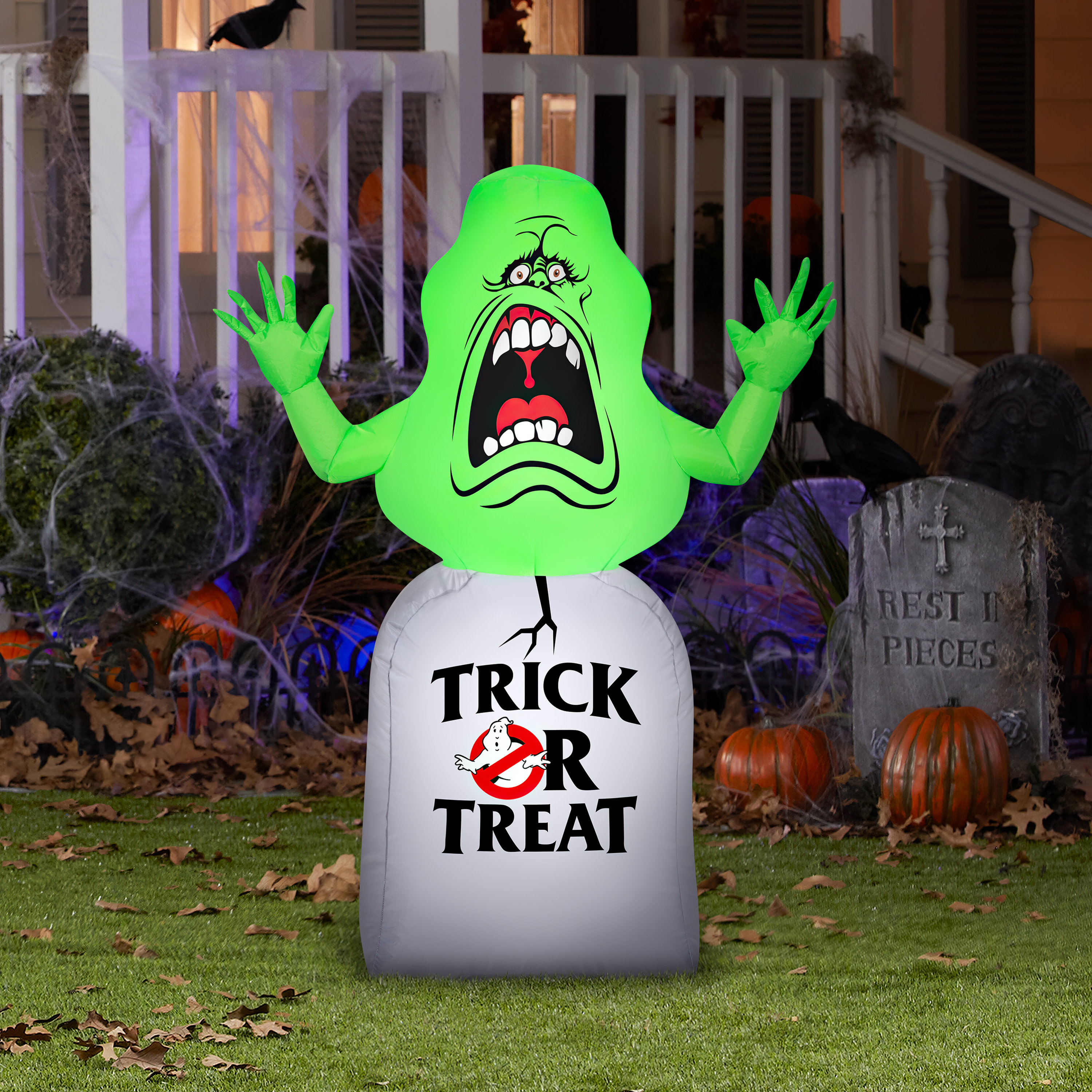 Gemmy Industries Airblown Inflatable Ghostbusters Slimer With Tombstone ...