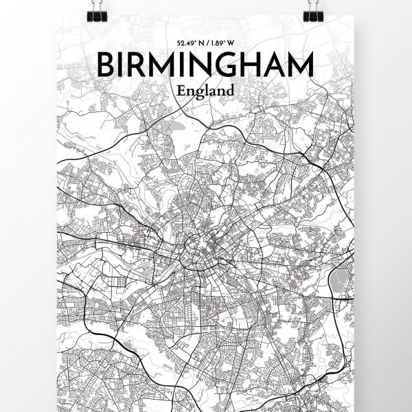 OurPoster.com 'Birmingham City Map' Graphic Art Print Poster in Tones ...