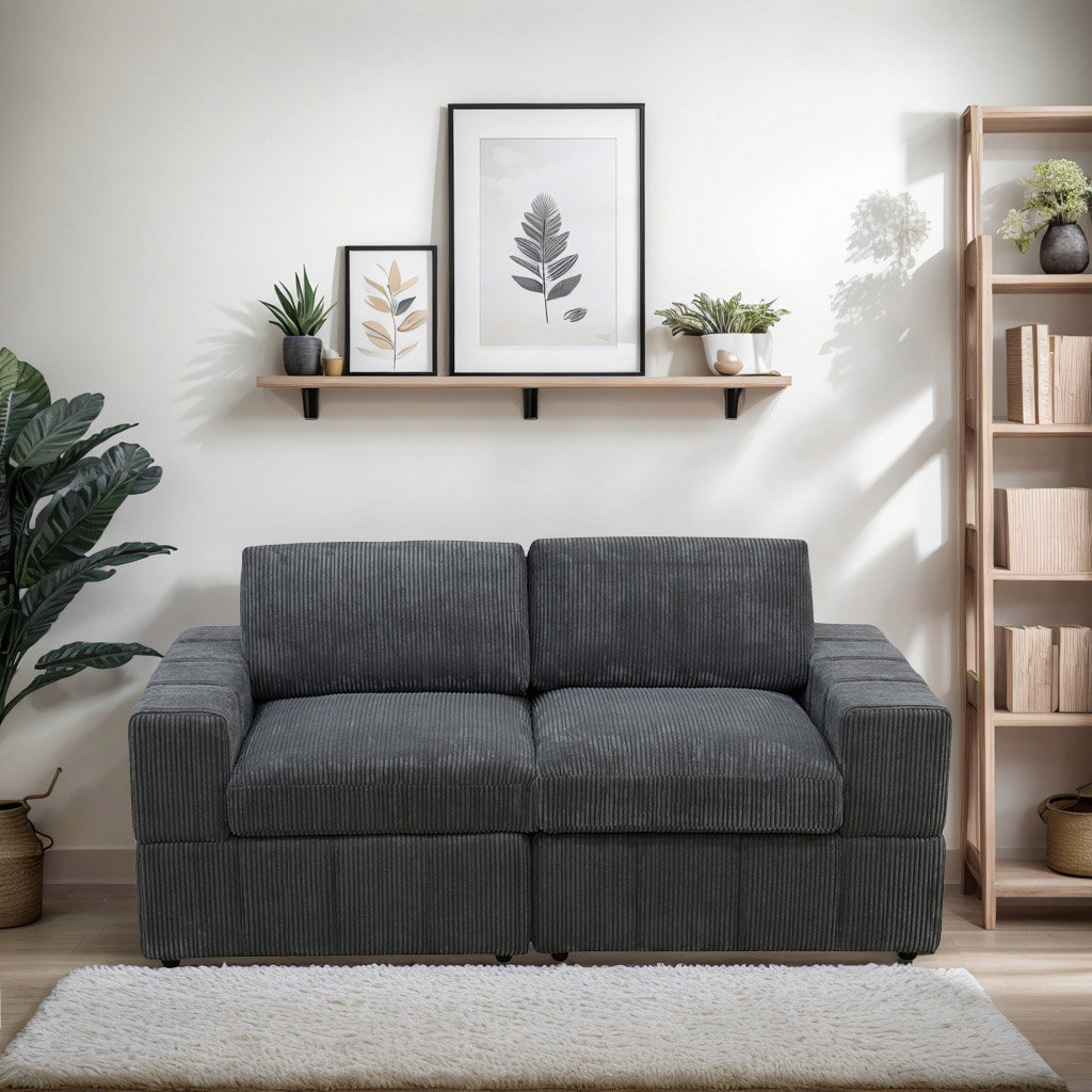 Latitude Run® Corduroy 2-Piece Modular Sofa Set – 76" Loveseat With ...