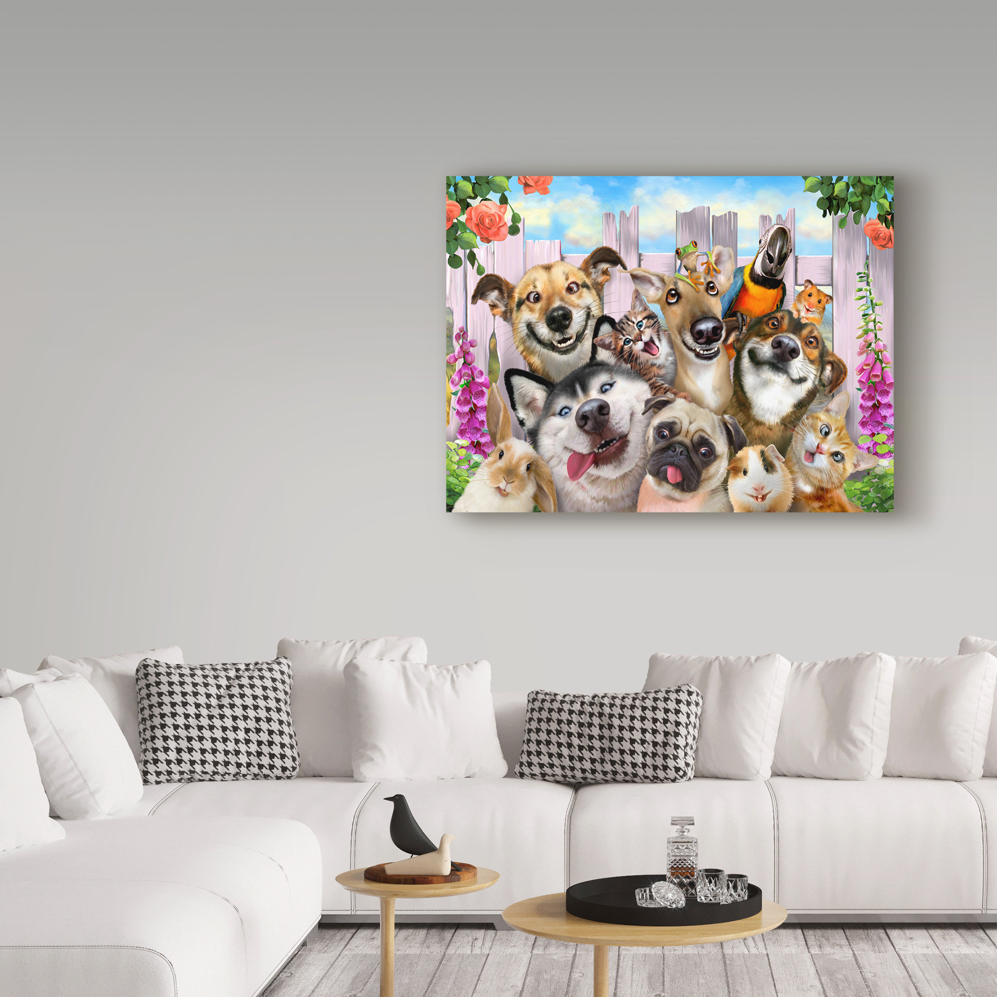 Ebern Designs 'Goofy Garden Dogs' Graphic Art Print on Wrapped Canvas ...