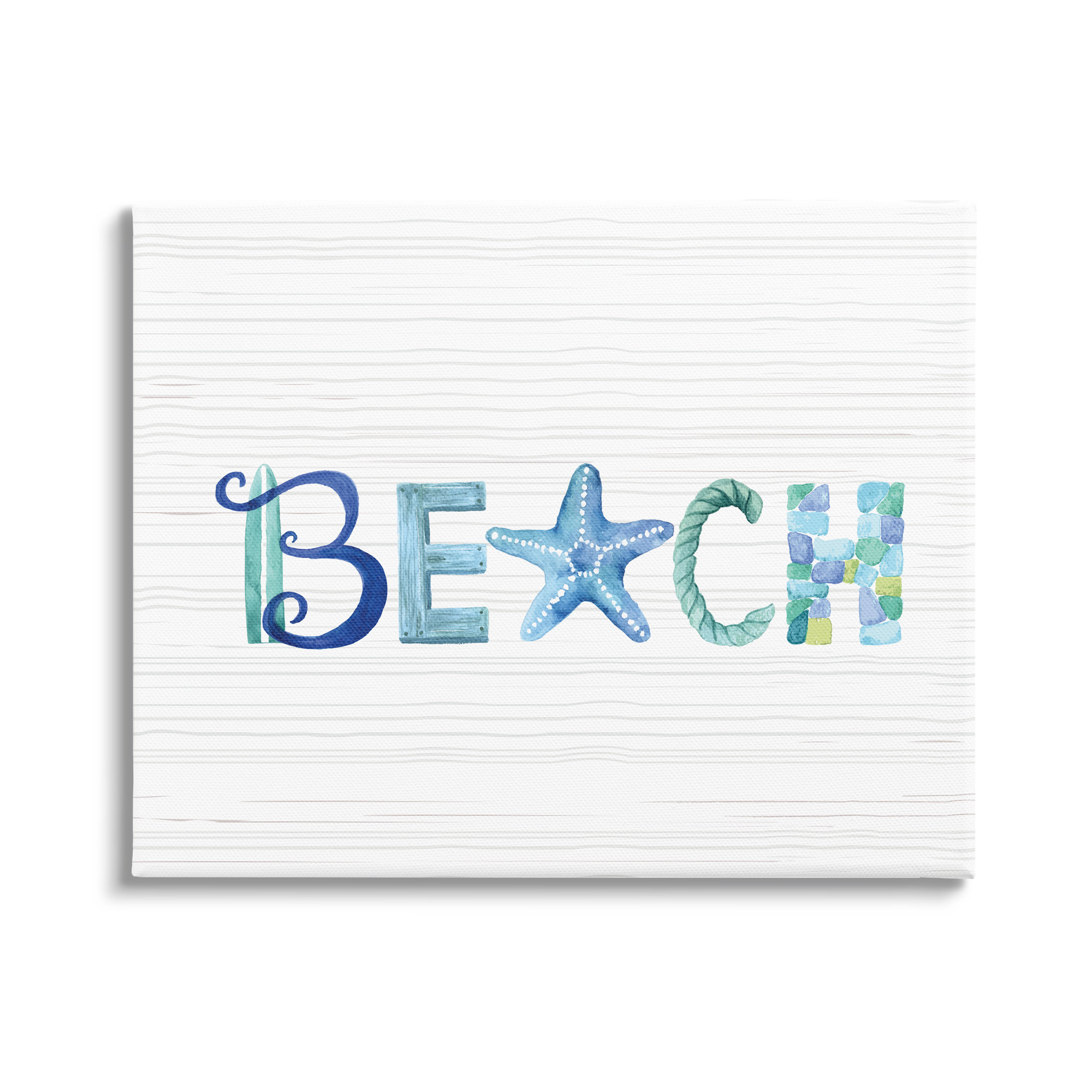 Stupell Industries Beach Letters Typography Sea Life Pebbles Rope by ...