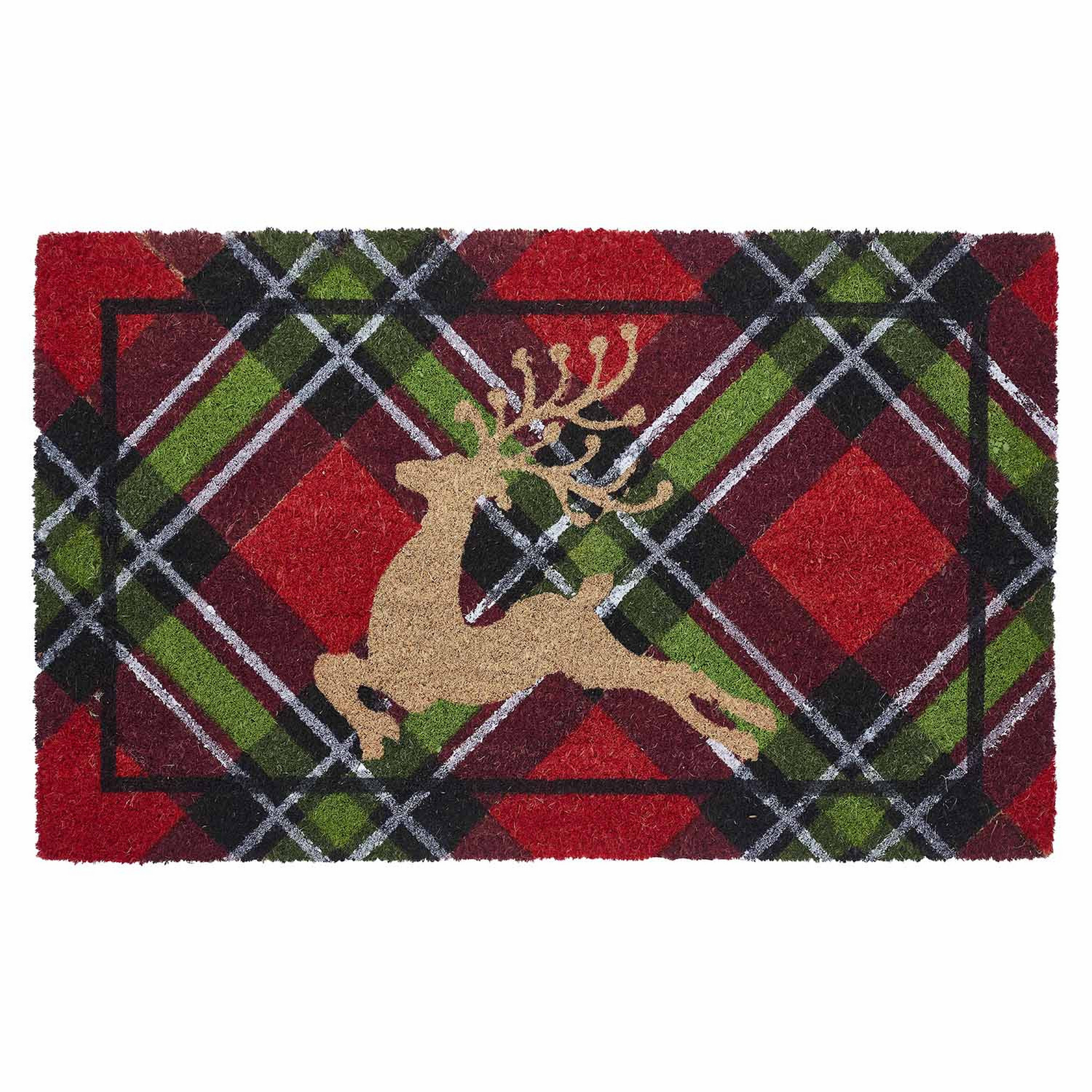 VCNY Holiday Plaid Red/Multicolor Coir Outdoor Doormat, 18" x 30 ...