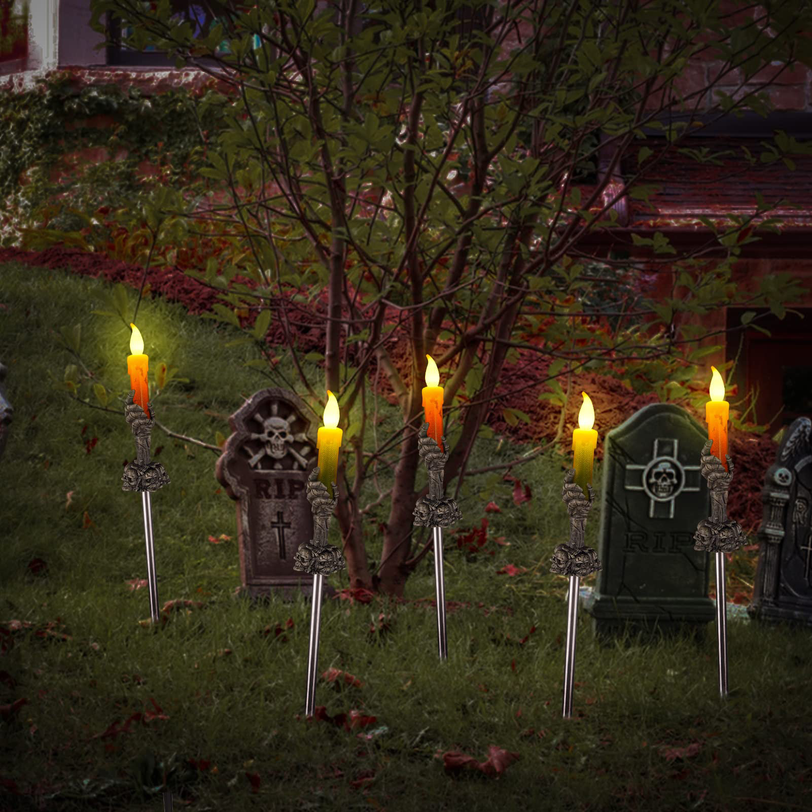 The Holiday Aisle® Halloween Decorations, Lighted 5 Pack Skeleton Hands ...