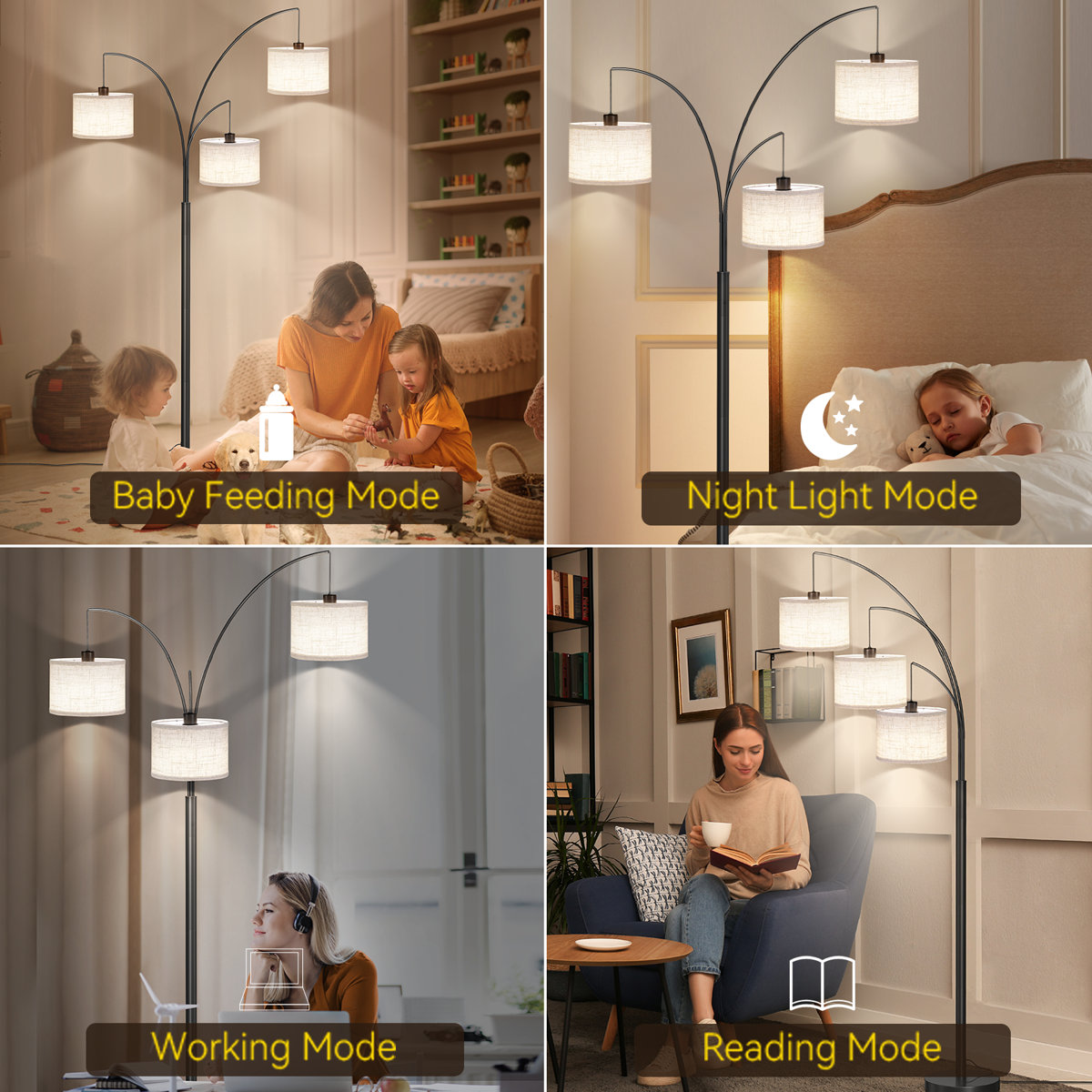 Latitude Run® Burrak 78“ 3 Lights Arc Tree Floor Lamp with Remote ...