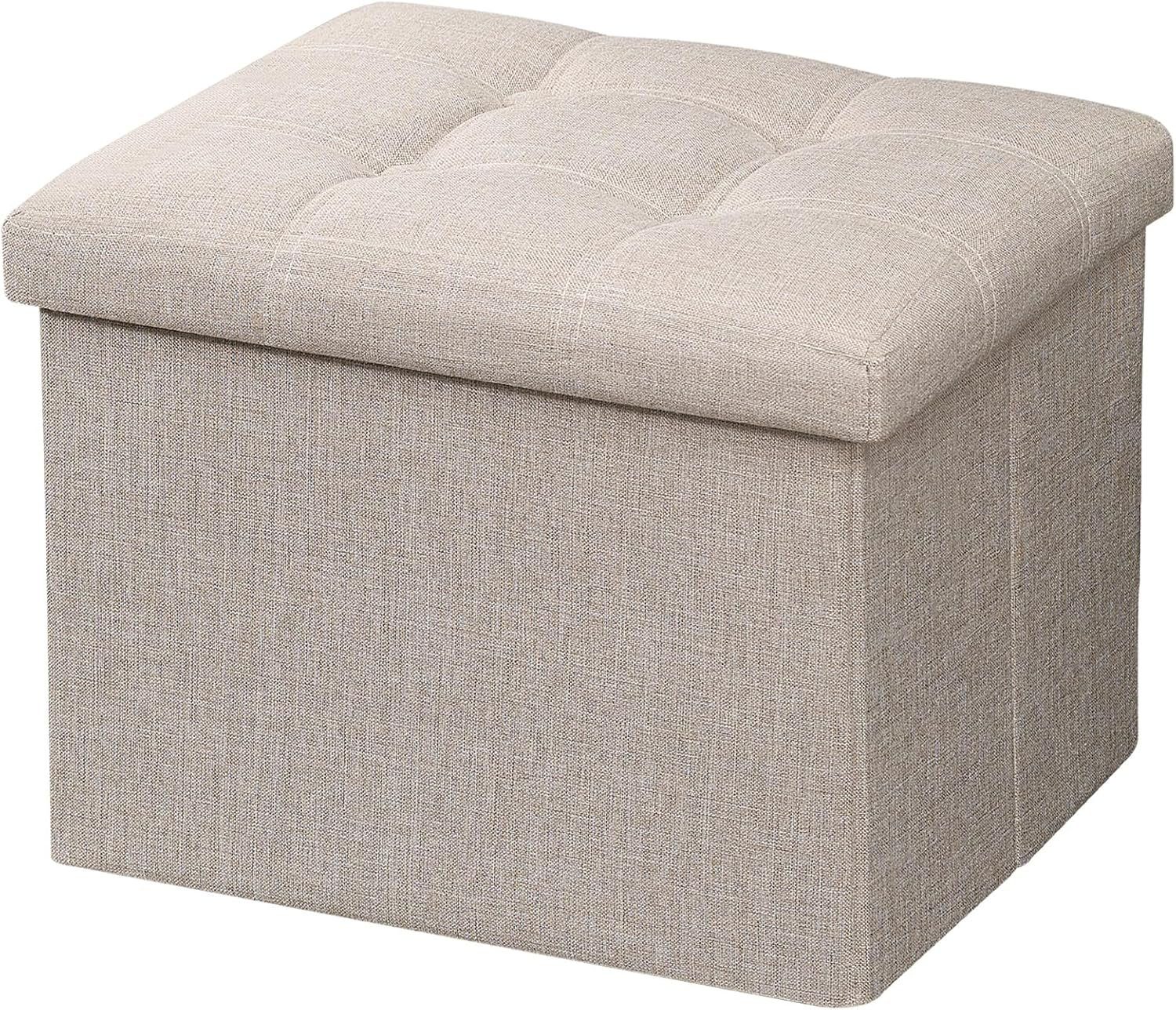 Ebern Designs Storage Ottoman Folding Foot Rest Stool, 17 inch Linen ...