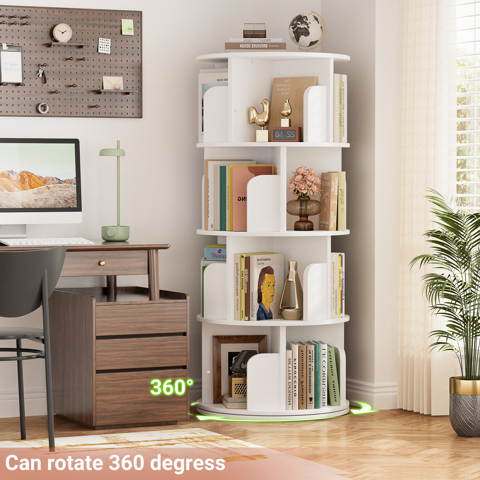 Ebern Designs Hildelind 360° Rotating Bookcase, Corner Bookcase ...