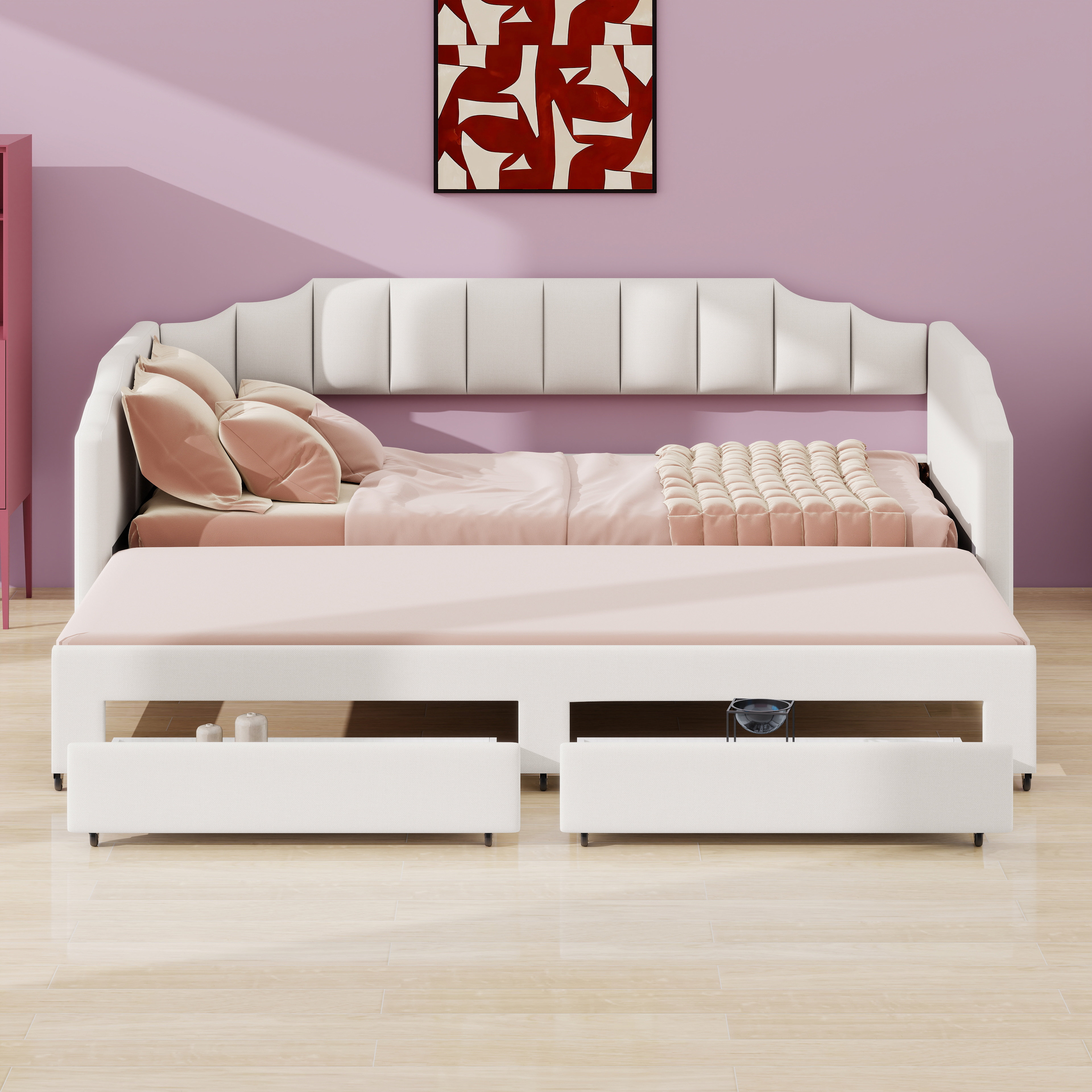 Brayden Studio Extendable Linen Upholstered Day Bed Frame With Channel ...
