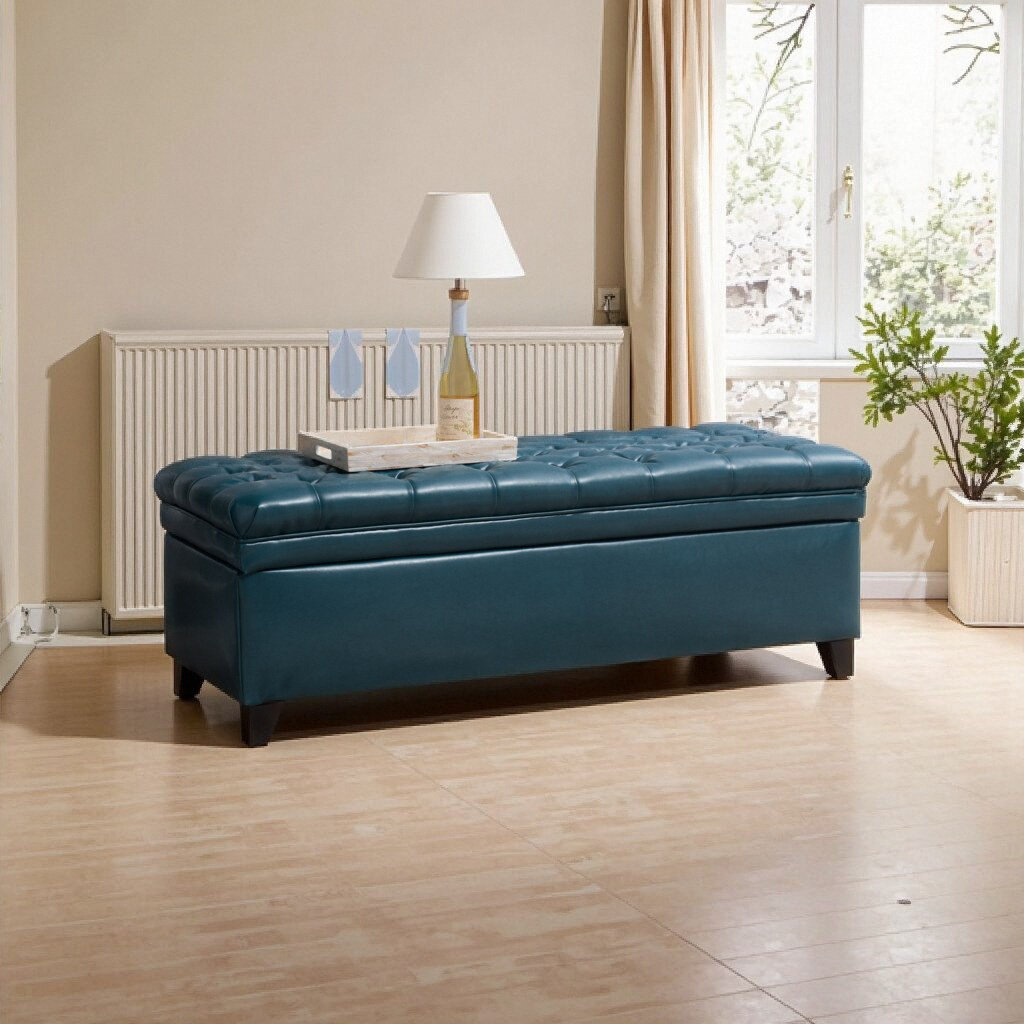 Hokku Designs Juliana Teal Storage Ottoman Bench - Dual Function Seat ...