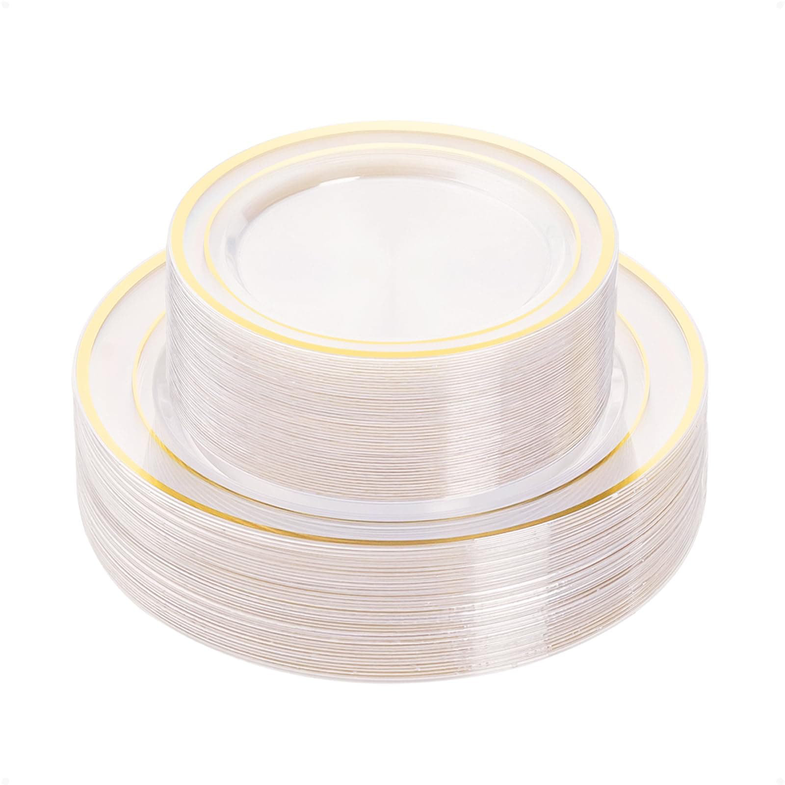 The Holiday Aisle® 50PCS Clear Gold Plastic Plates Set, 25 Dinner & 25 ...