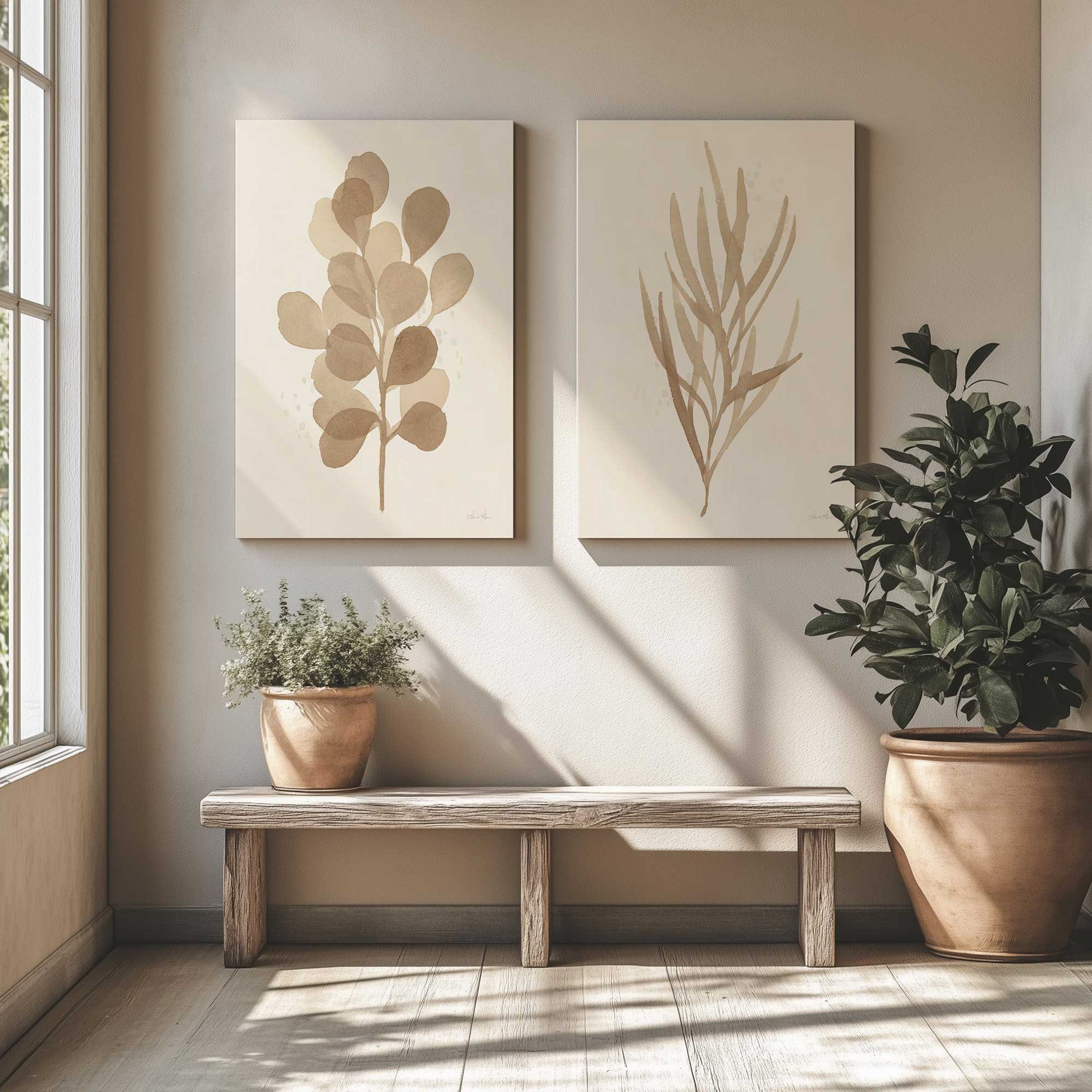 Dakota Fields Tan Leaf Impressions Set of 2 | Wayfair