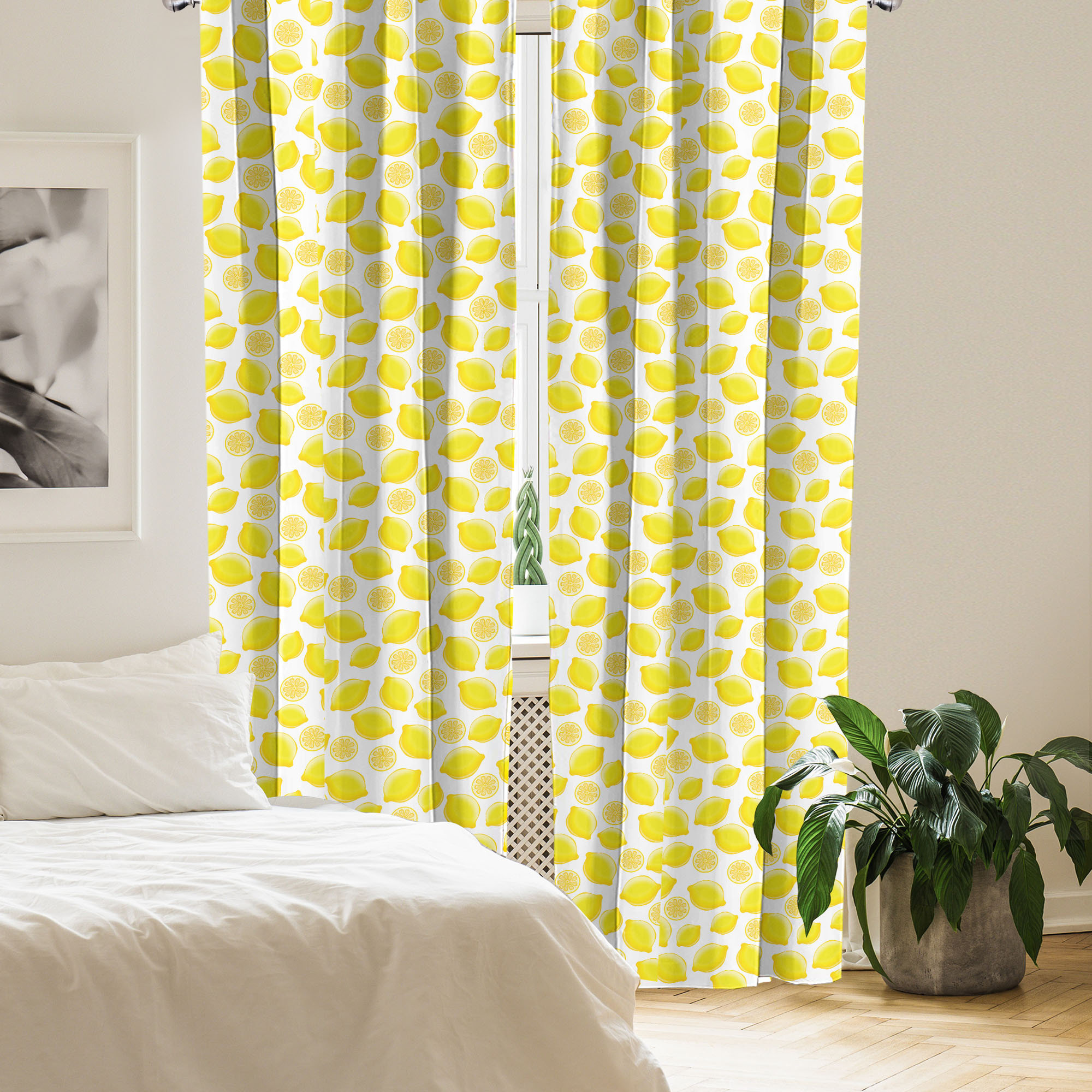 East Urban Home Lemons 4-Panel Curtains, Delicious Citrus Fruits Art ...