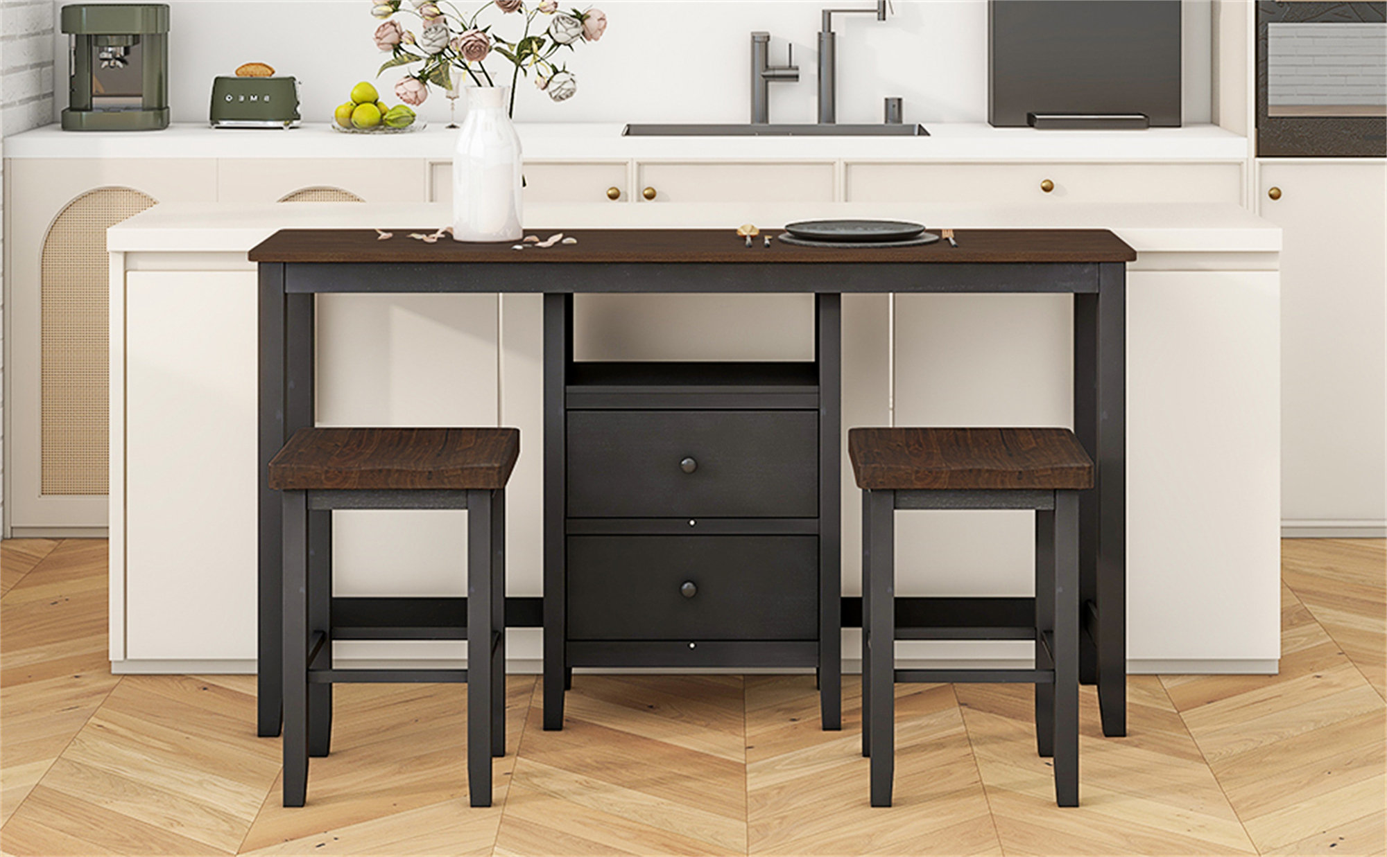 Ophelia & Co. Farmhouse Rustic 3-Piece Counter Height Wood Dining Table ...