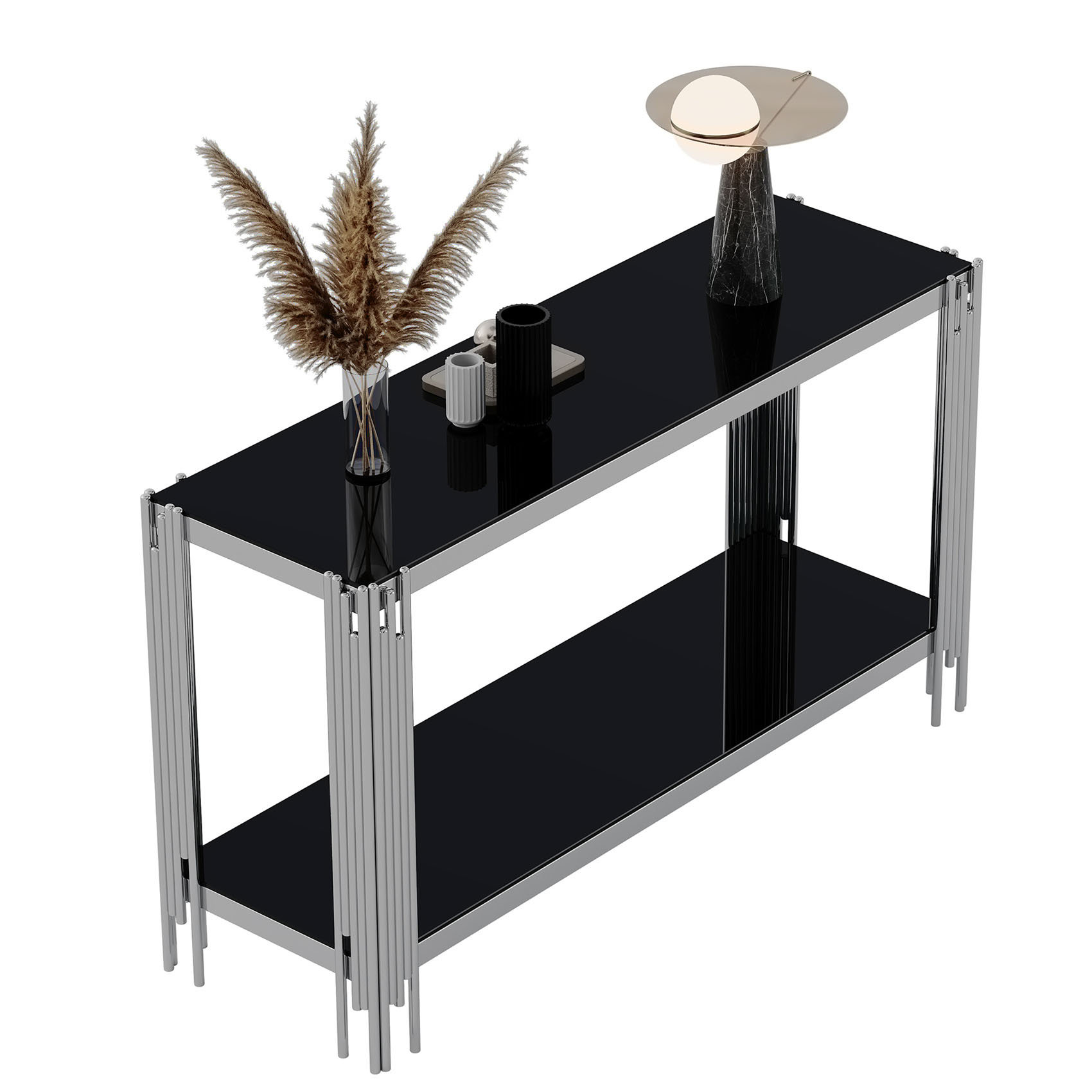 CAHUNIPS Top and Bottom Double Layer Tempered Glass Console Table | Wayfair